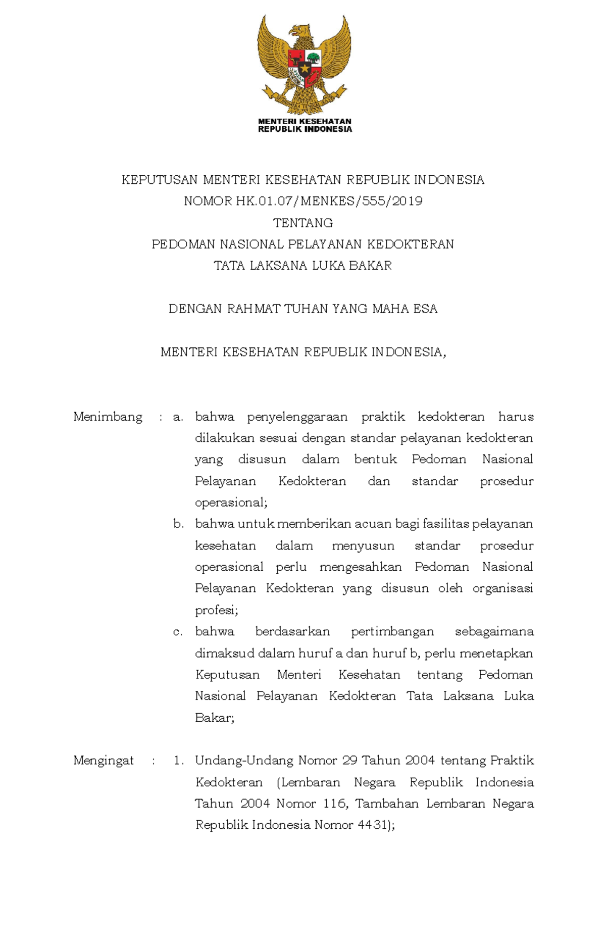 Pedoman Nasional Pelayanan Kedokteran Tata Laksana Luka Bakar ... Pedoman Nasional Pelayanan Kedokteran Tata Laksana Luka Bakar ...