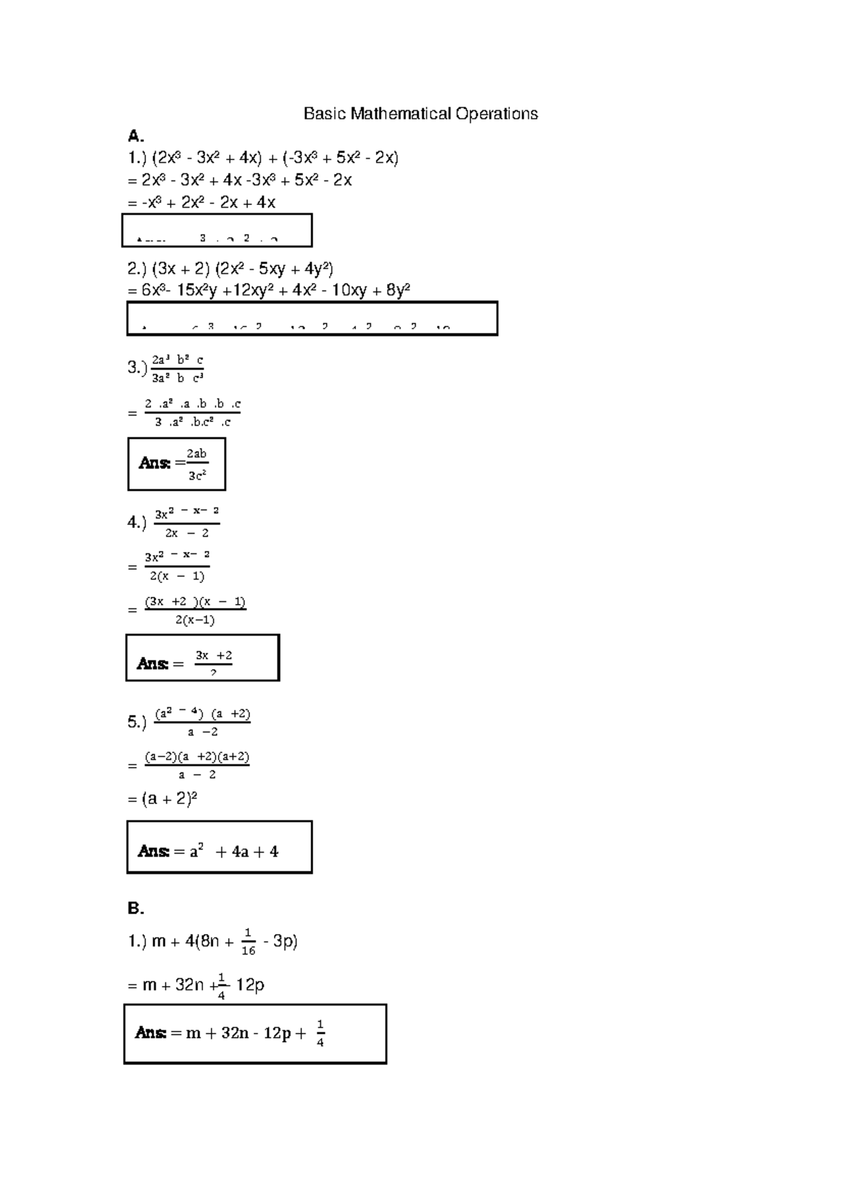 MATH101: Basic Mathematical Operations and Solutions - Studocu