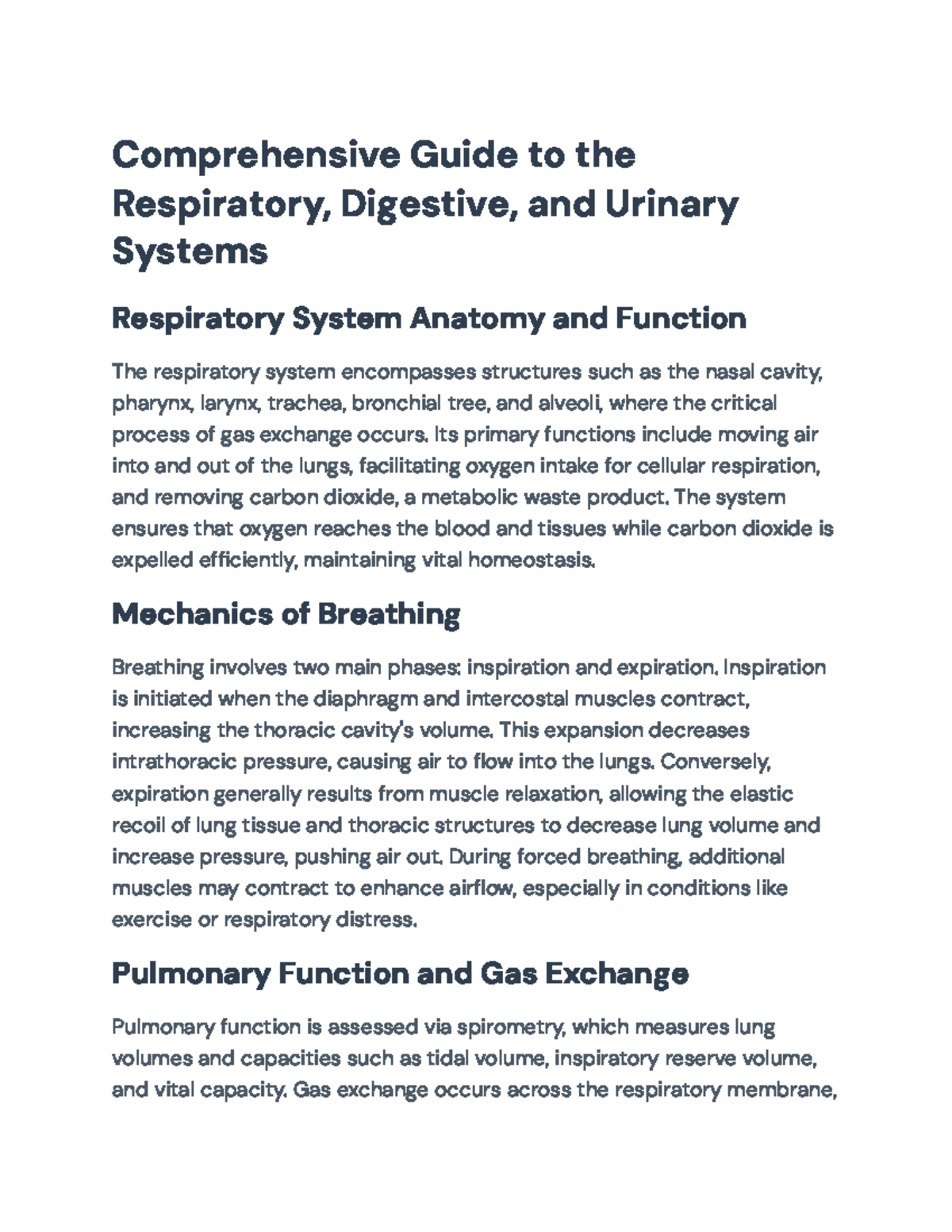 Comprehensive Guide to Human Respiratory, Digestive, & Urinary Systems ...