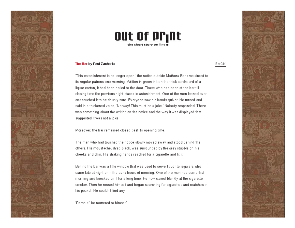 ENG 101: The Bar - A Short Story by Paul Zacharia (Translated) - Studocu