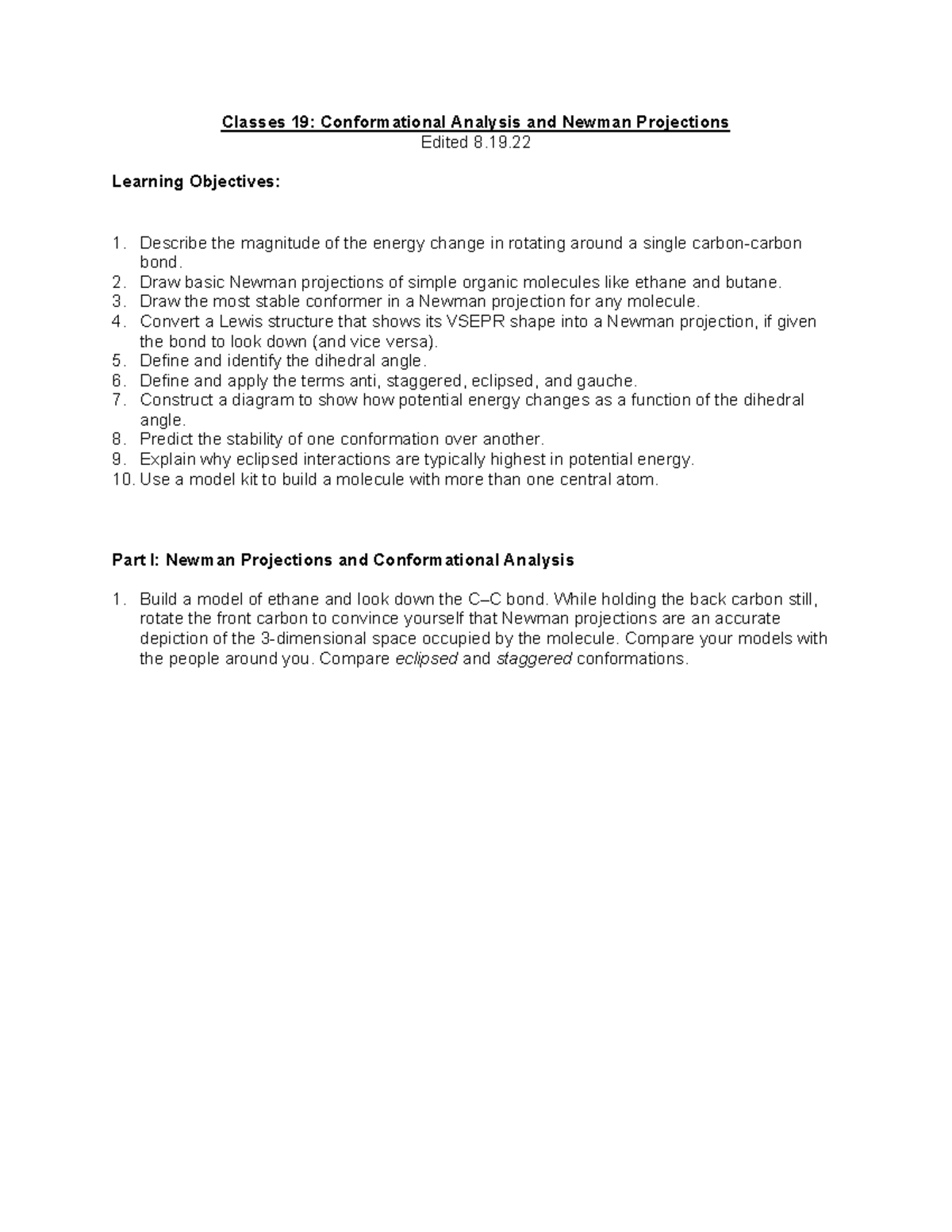 (r)Class Day 19: Worksheet on Newman Projections and Conformers - Studocu