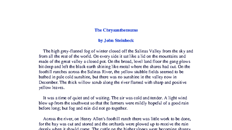 The Chrysanthemums: A Study of John Steinbeck's Short Story - Studocu