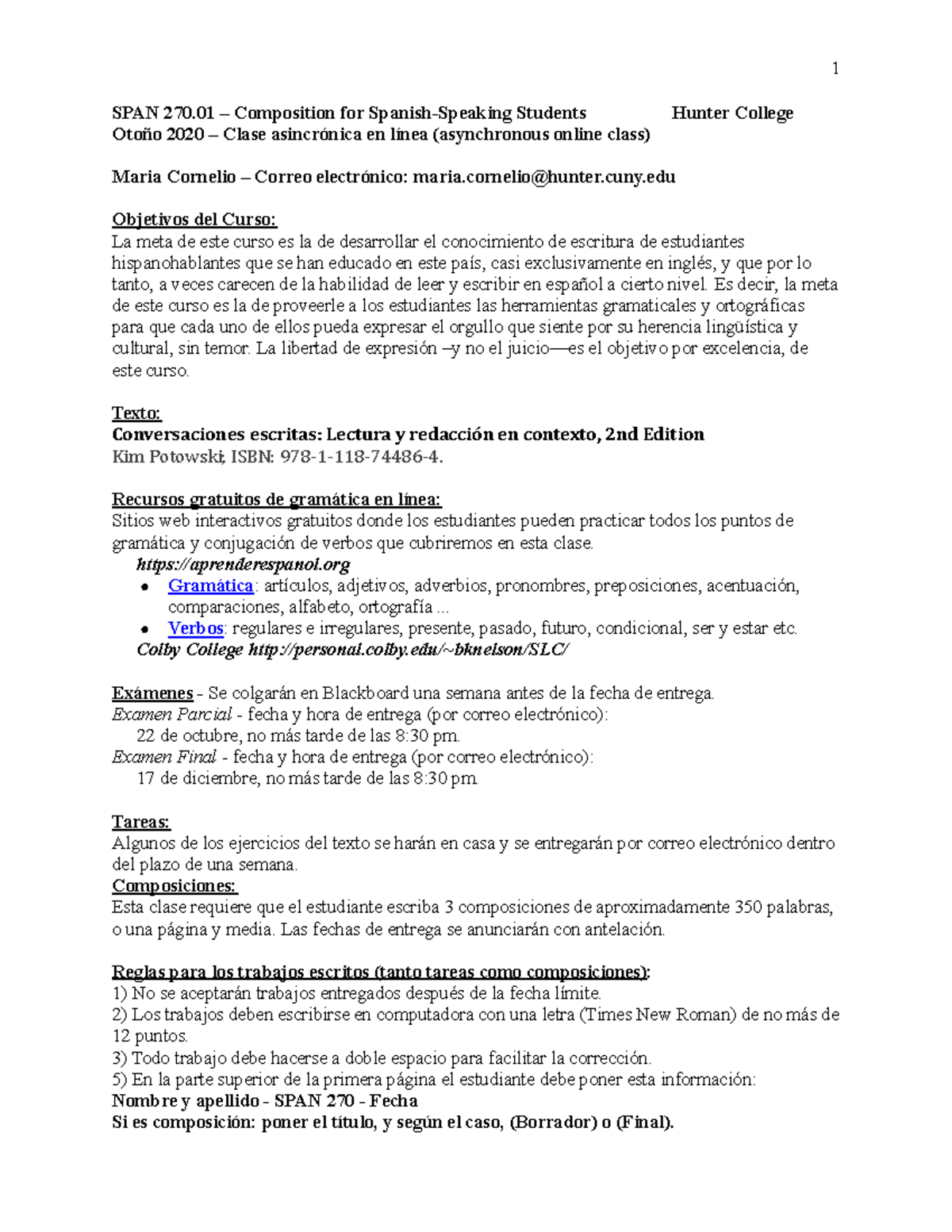 SPAN270 Syllabus: Composition Course for Spanish-Speaking Students ...