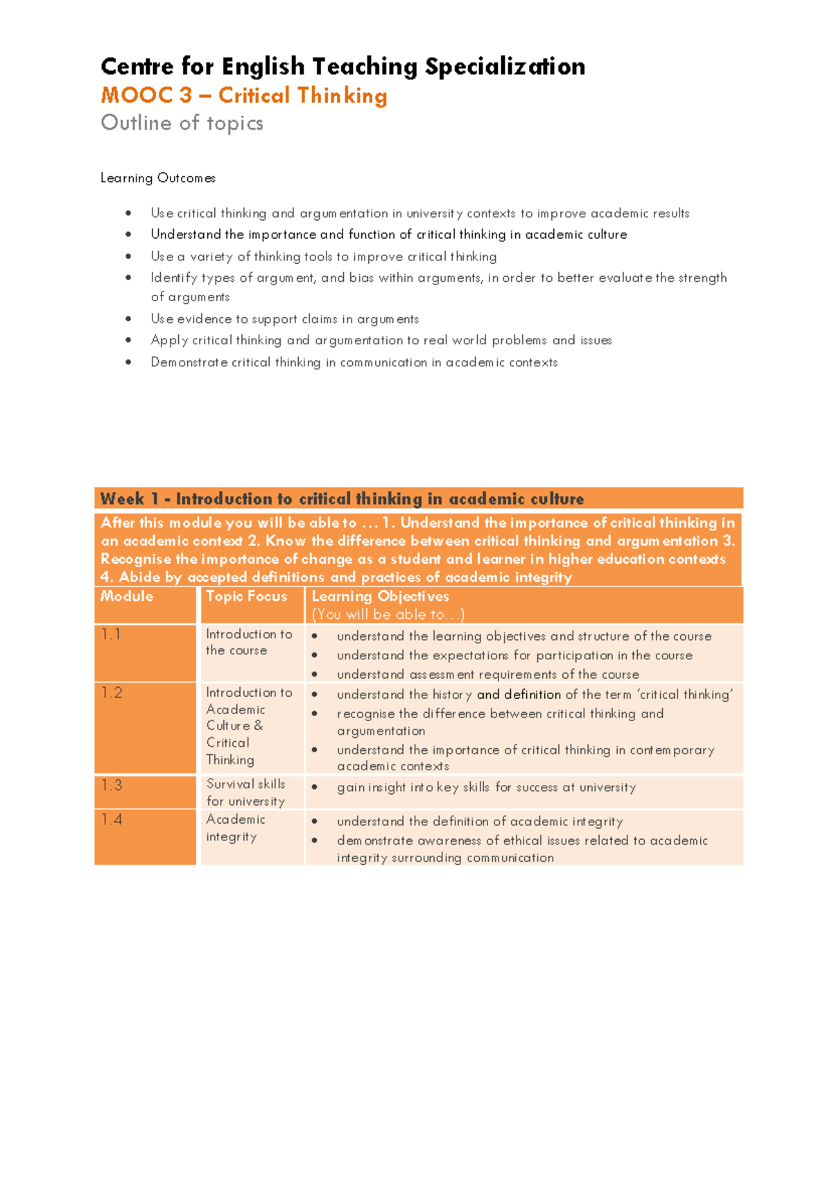 Centre for English Teaching Specialization MOOC 3: Critical Thinking ...