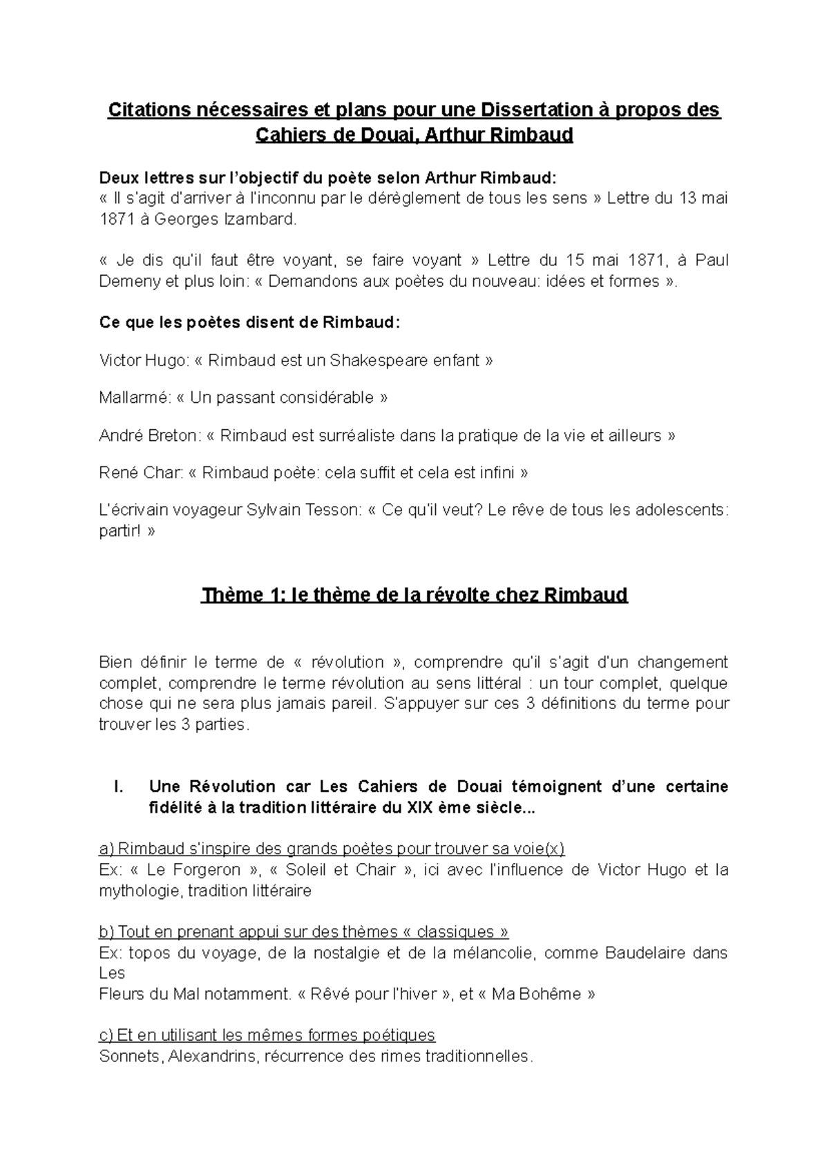 Dissertation sur les Cahiers de Douai de Rimbaud: Révolte et Héritage ...