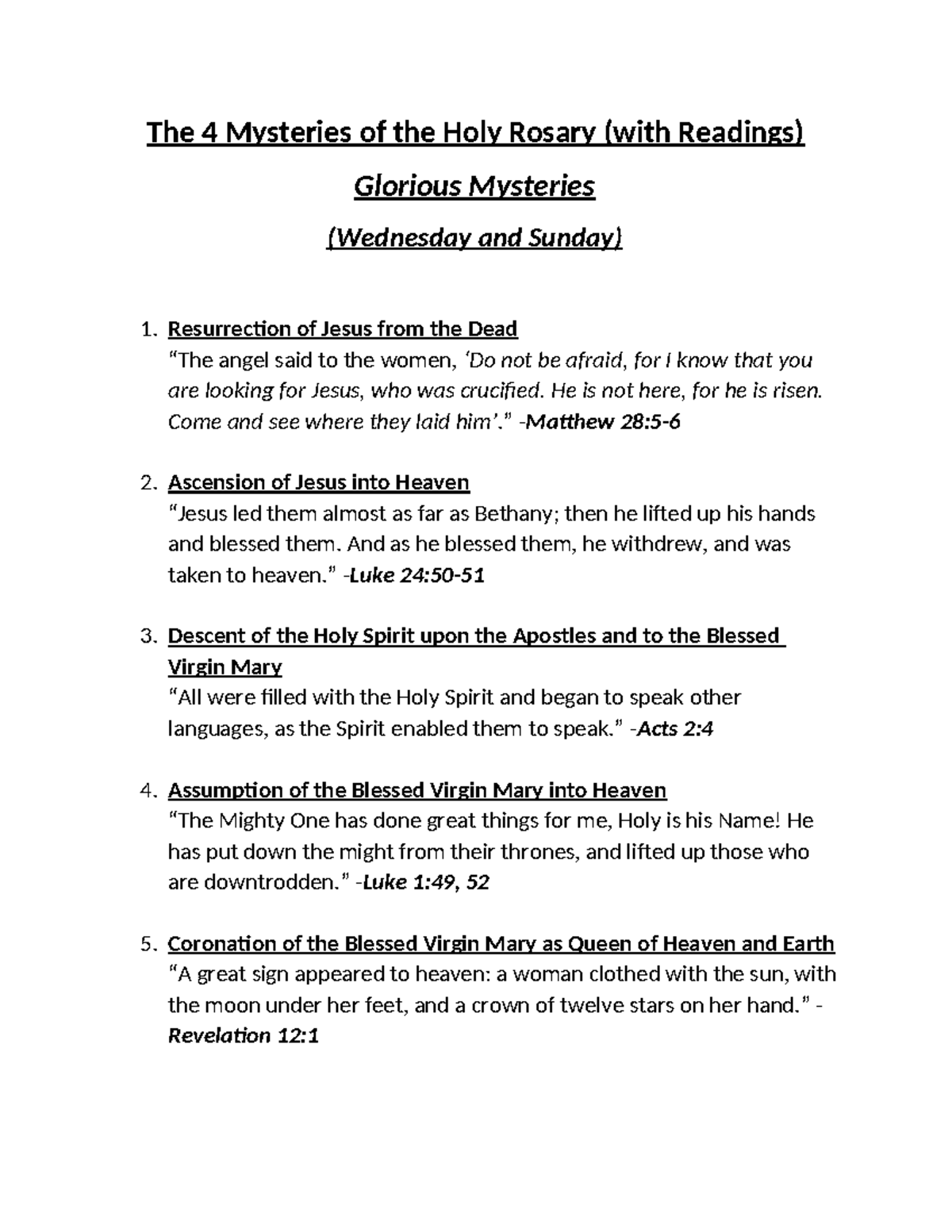 The 4 Mysteries of the Holy Rosary: Glorious, Joyful, and Luminous ...