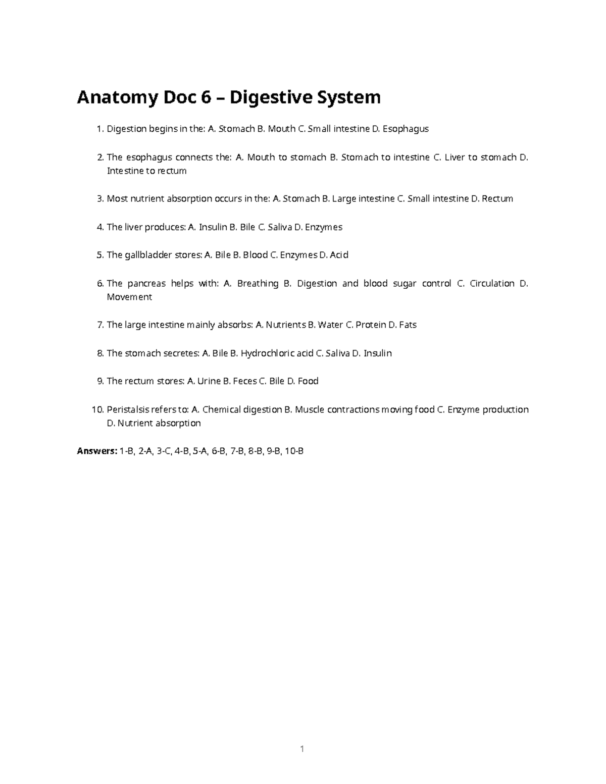 Anatomy Doc 6 – Digestive System Quiz Questions & Answers - Studocu
