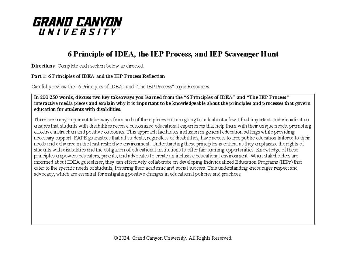 SPD-200 Final Exam: 6 Principles of IDEA & IEP Process Overview - Studocu