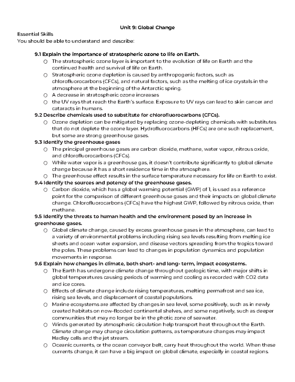Unit 9: Summary of Global Change and Its Eco-Impact - Studocu