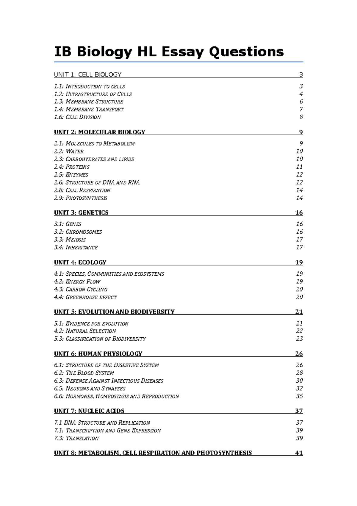 ALL IB Biology Essay Questions - IB Biology HL Essay Questions UNIT 1 ...