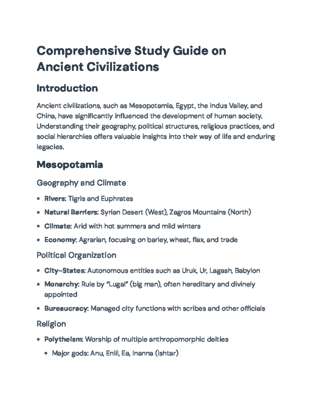 Comprehensive Study Guide: Ancient Civilizations Overview and Insights ...