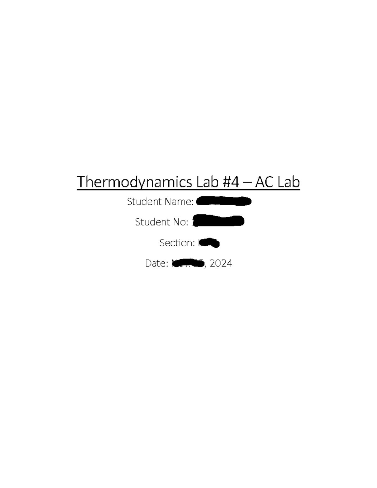 AC Lab Report - Thermodynamics Lab # 4 – AC Lab Student Name: Imran ...