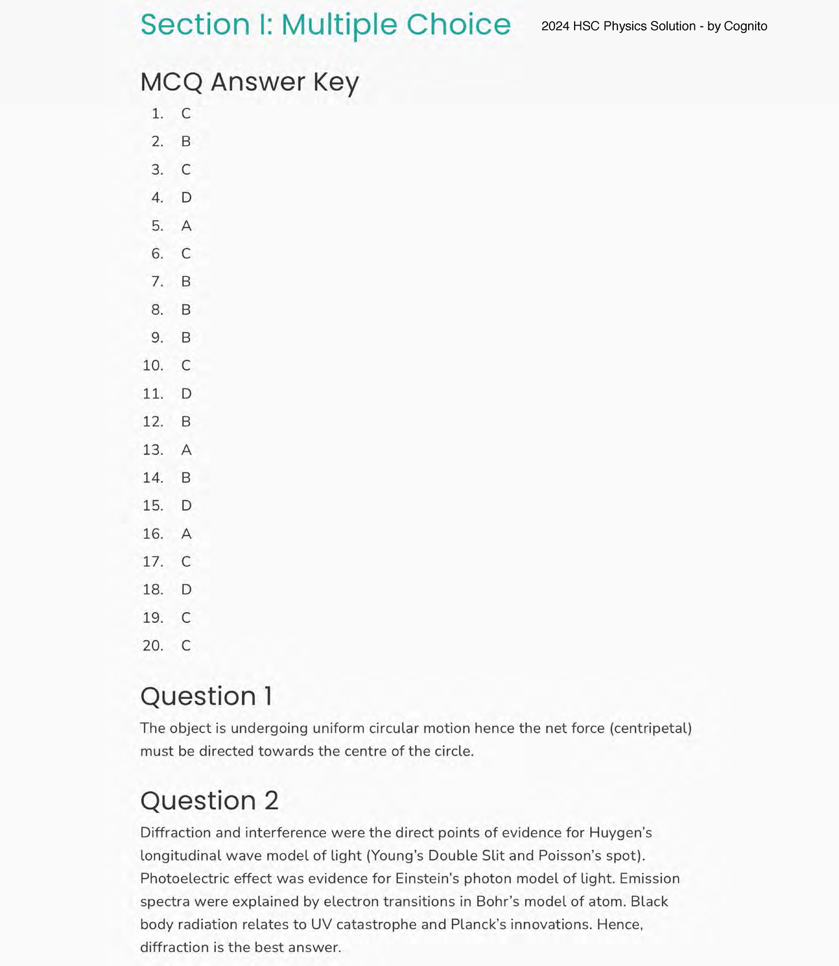 Hsc 2024 physics sol cognito - Section I: Multiple Choice ####### MCQ ...