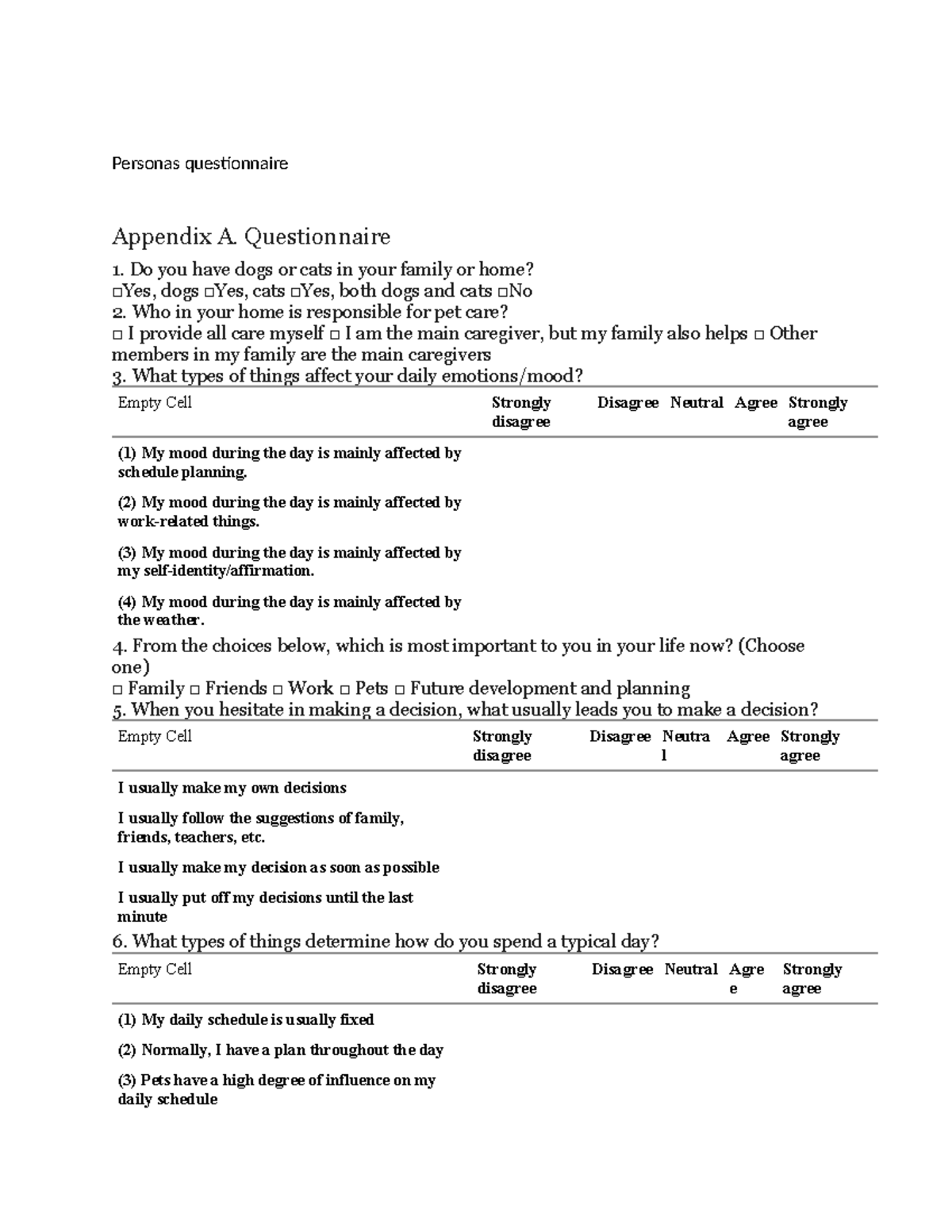 Personas Questionnaire for Pet Ownership Insights - Studocu
