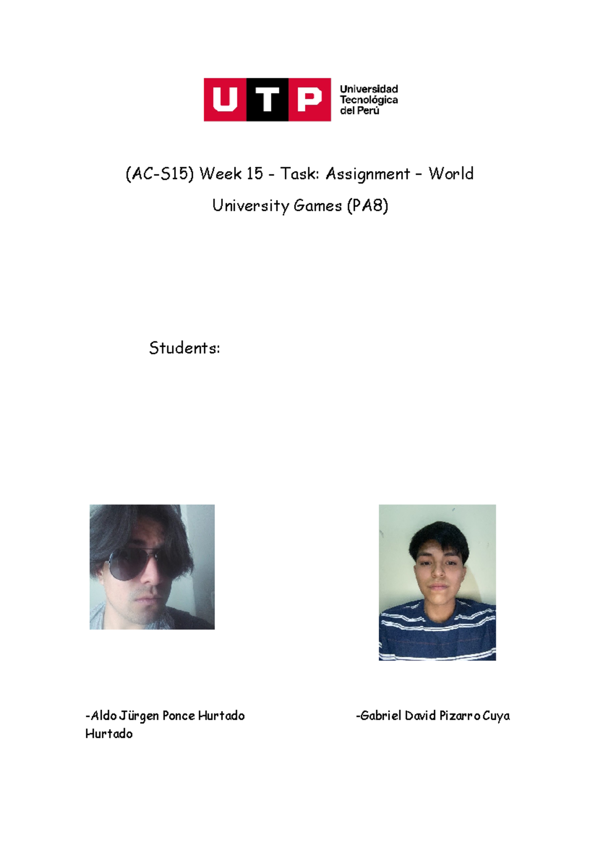 TA15 Ingles (PA8) - Ingles III - (AC-S15) Week 15 - Task: Assignment – World University Games ...