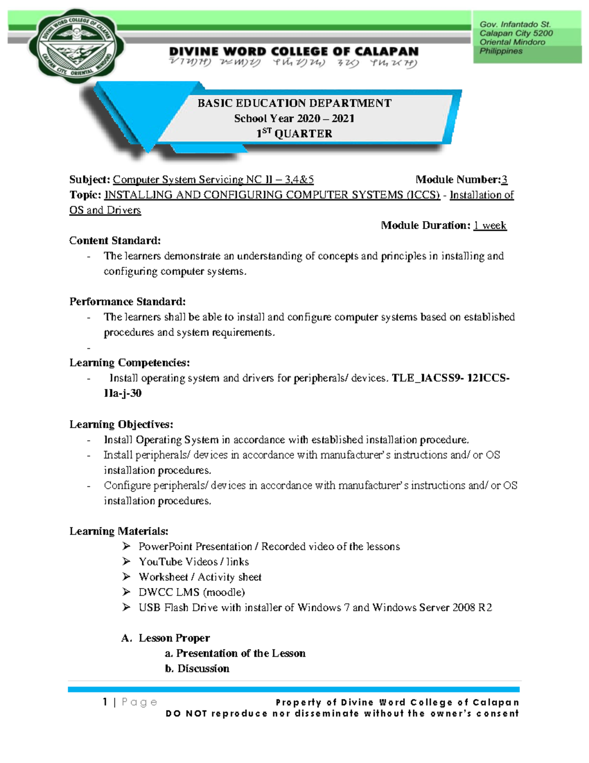 Module 3: Installing and Configuring Computer Systems (ICCS) NC II - Studocu
