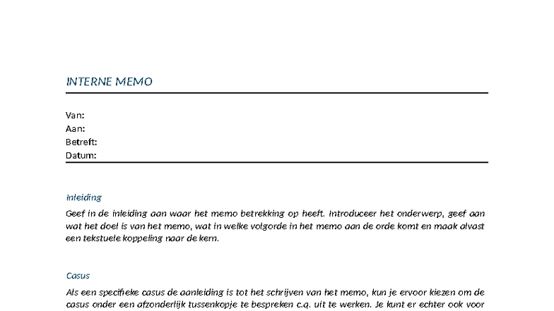 Interne Memo Format: Structuur en Inhoudsrichtlijnen - Studeersnel