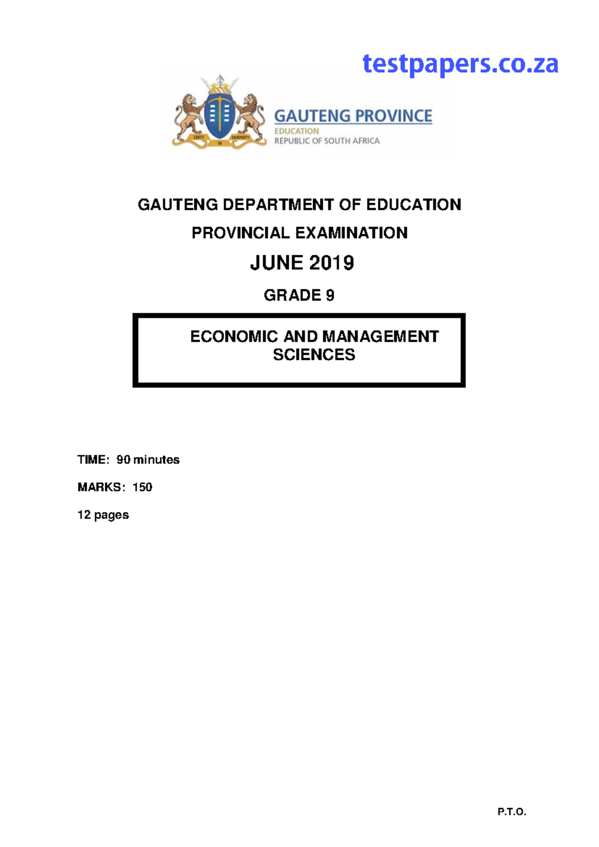 Gr9 EMS June 2019 Exam Question Paper - Economic Management - Studocu