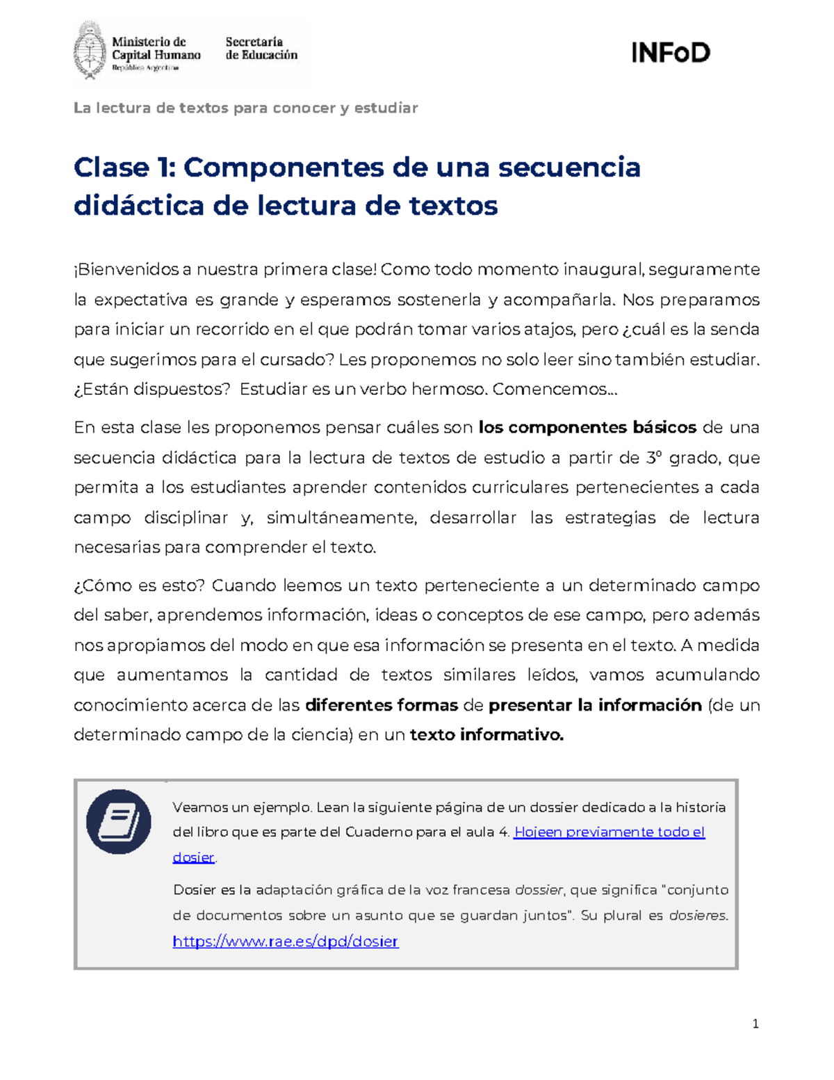 A10 - Clase 1: Componentes de la Secuencia Didáctica de Lectura - Studocu