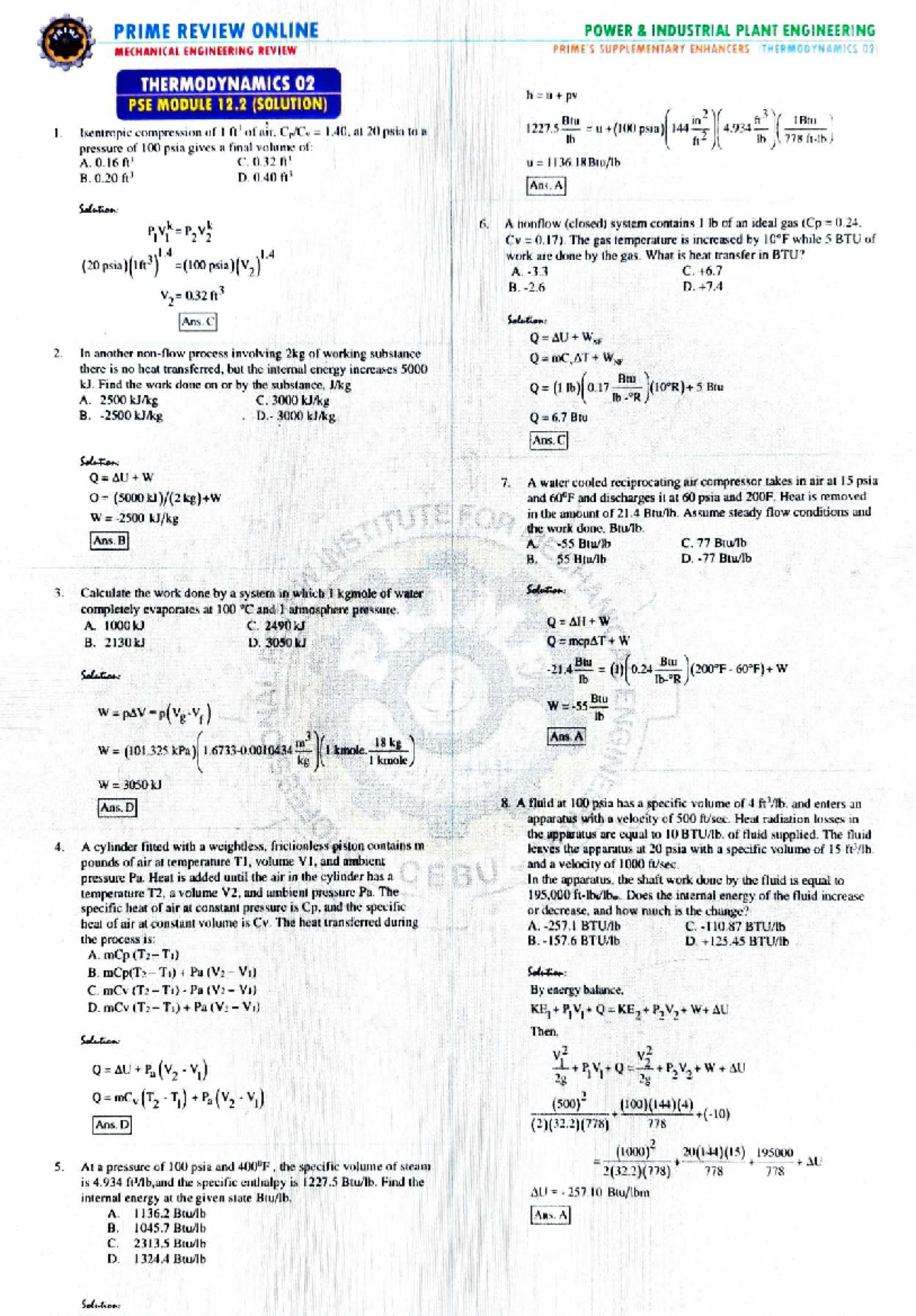 Thermodynamics 02 Solutions for Course 568404514 - Mechanical ...