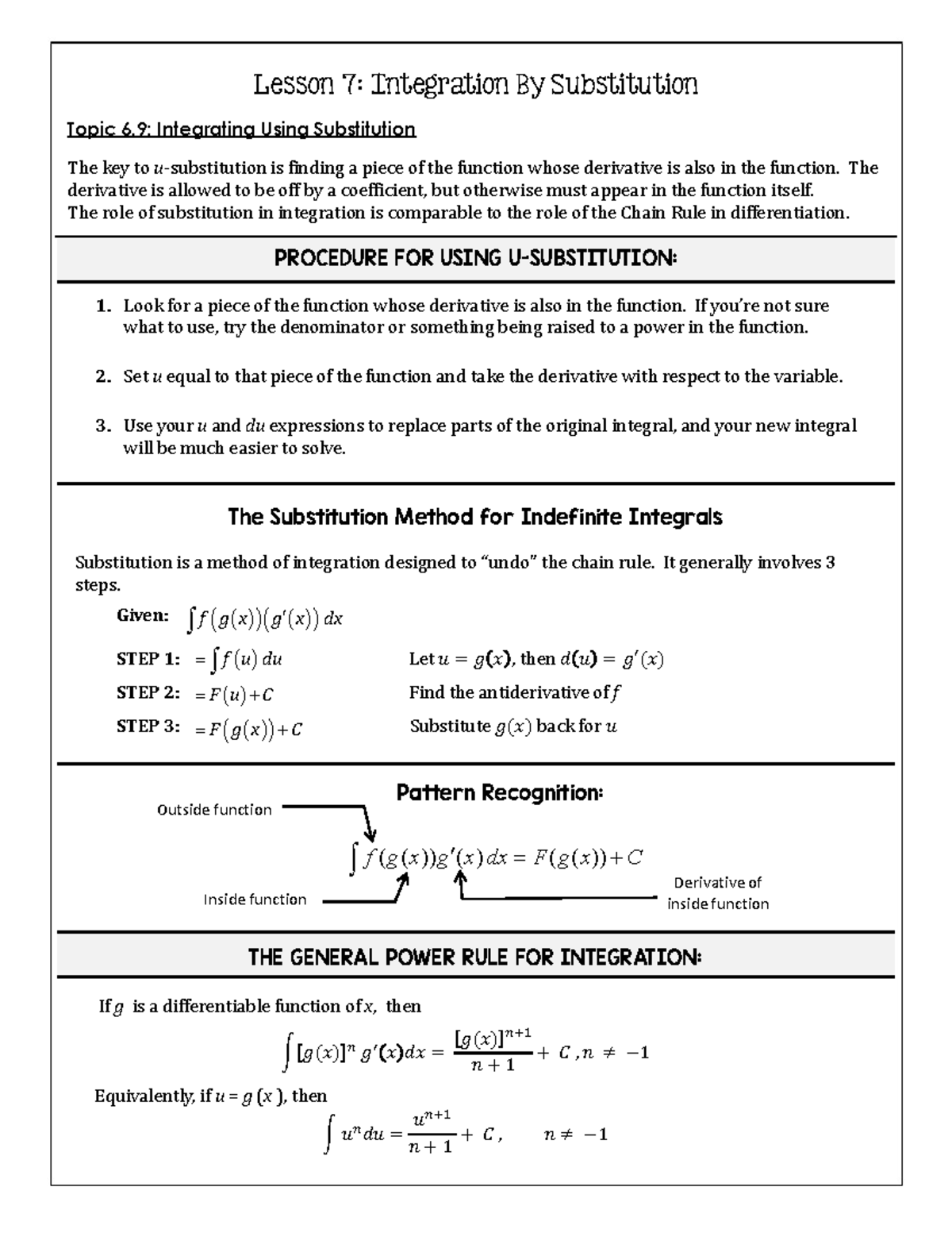 Lesson 7: Integration Techniques - Substitution & Long Division - Studocu
