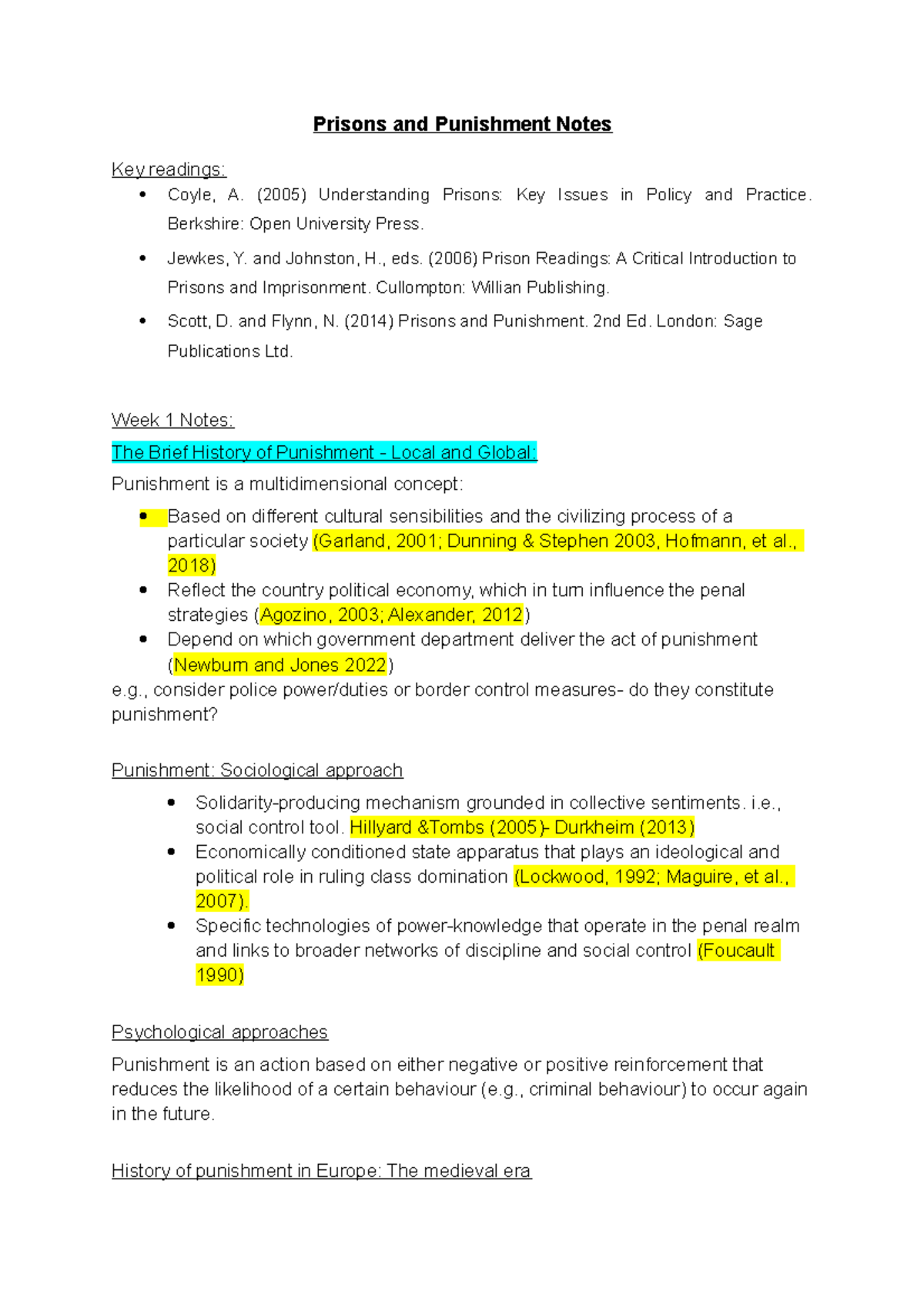 Prisons and Punishment Week 1 Lecture Notes - Prisons and Punishment ...