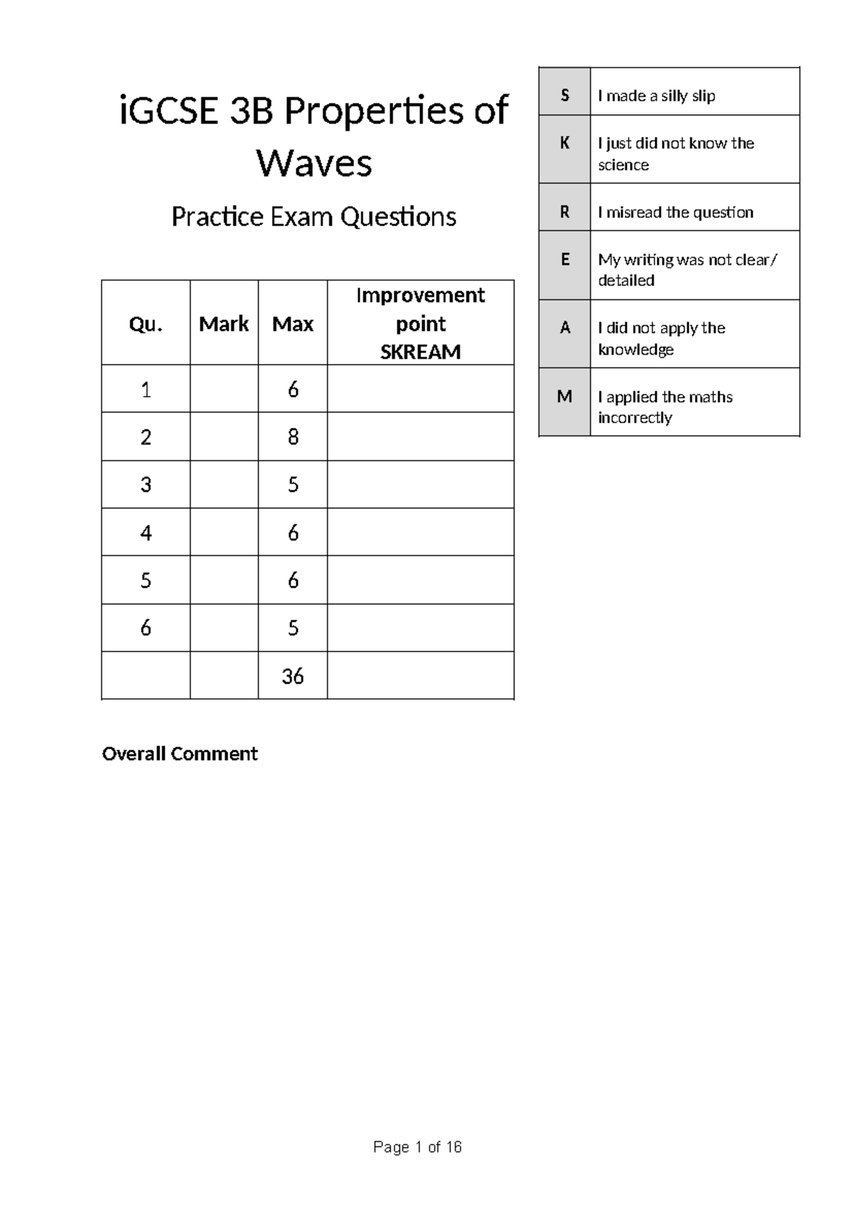 3B Properties of Waves - iGCSE 3B Properties of Waves Practice Exam ...