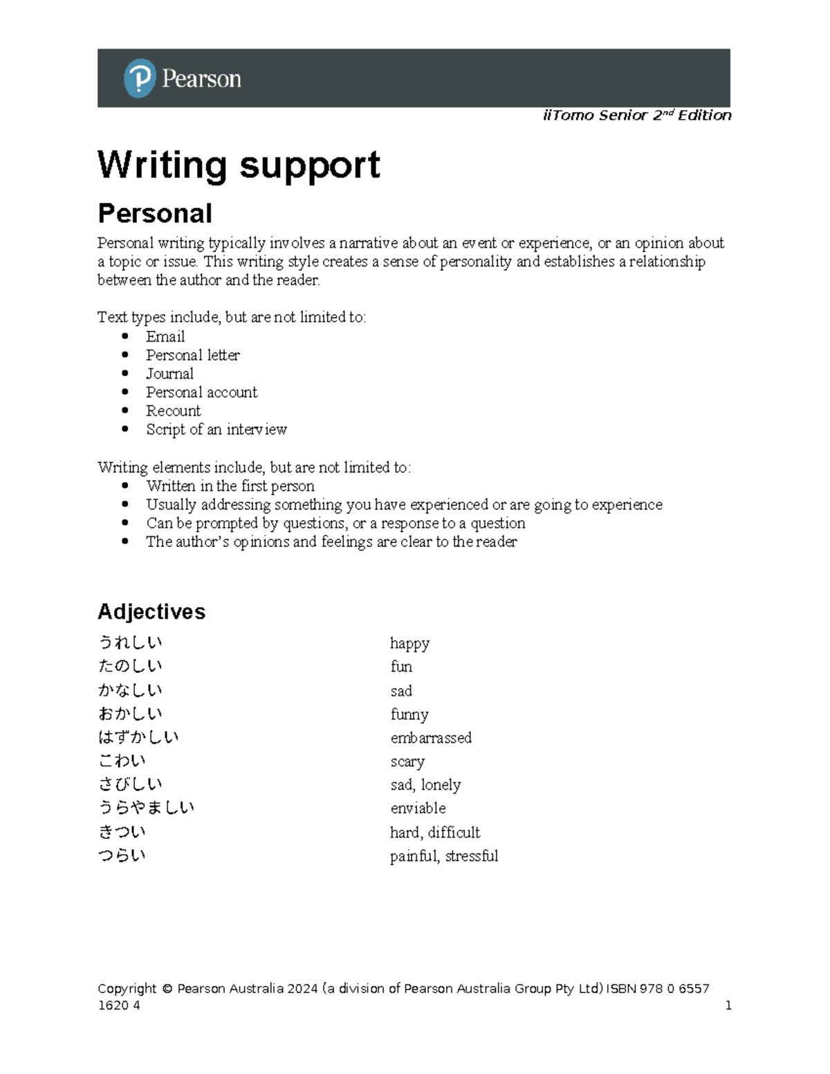 iiTomo Senior 2nd Edition Writing Support: Textbook Notes - Studocu