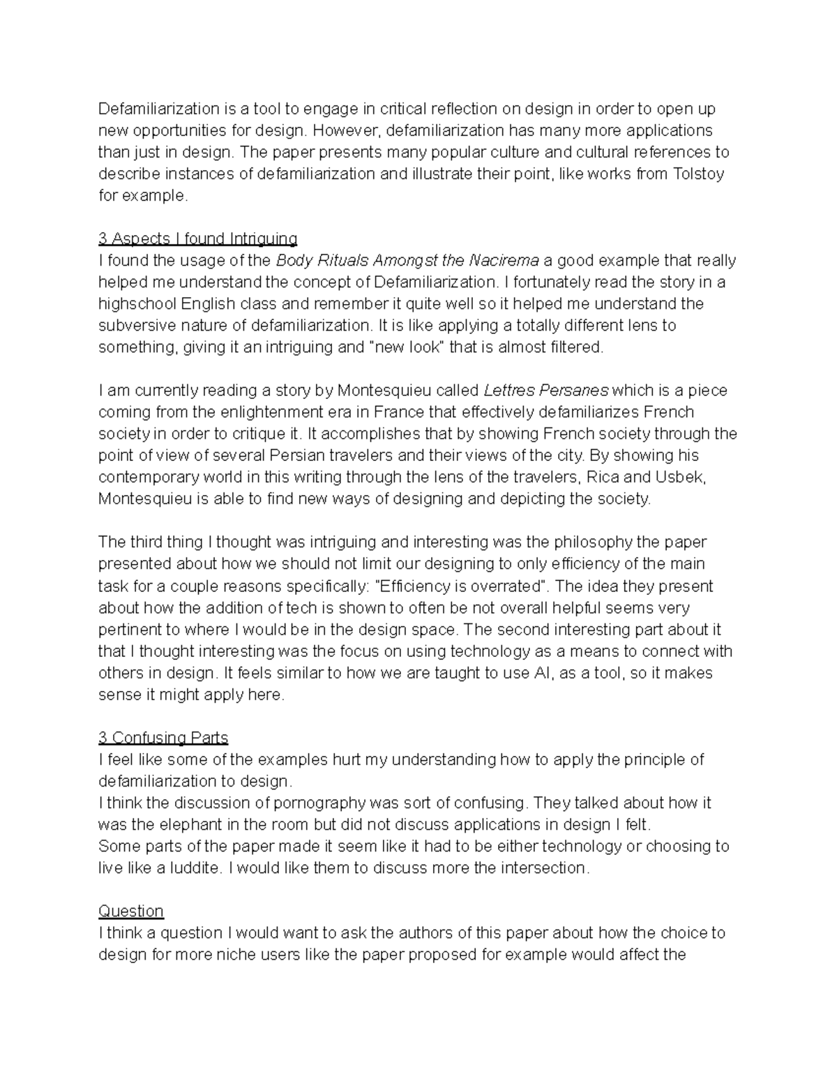 HCI Week 2 Reading Notes: Exploring Defamiliarization in Design - Studocu