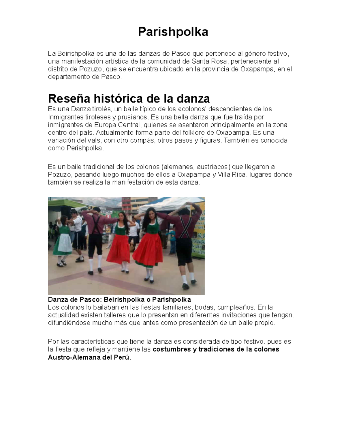 Parishpolka y Danza Yanesha: Expresiones del Folklore Pasco - Studocu