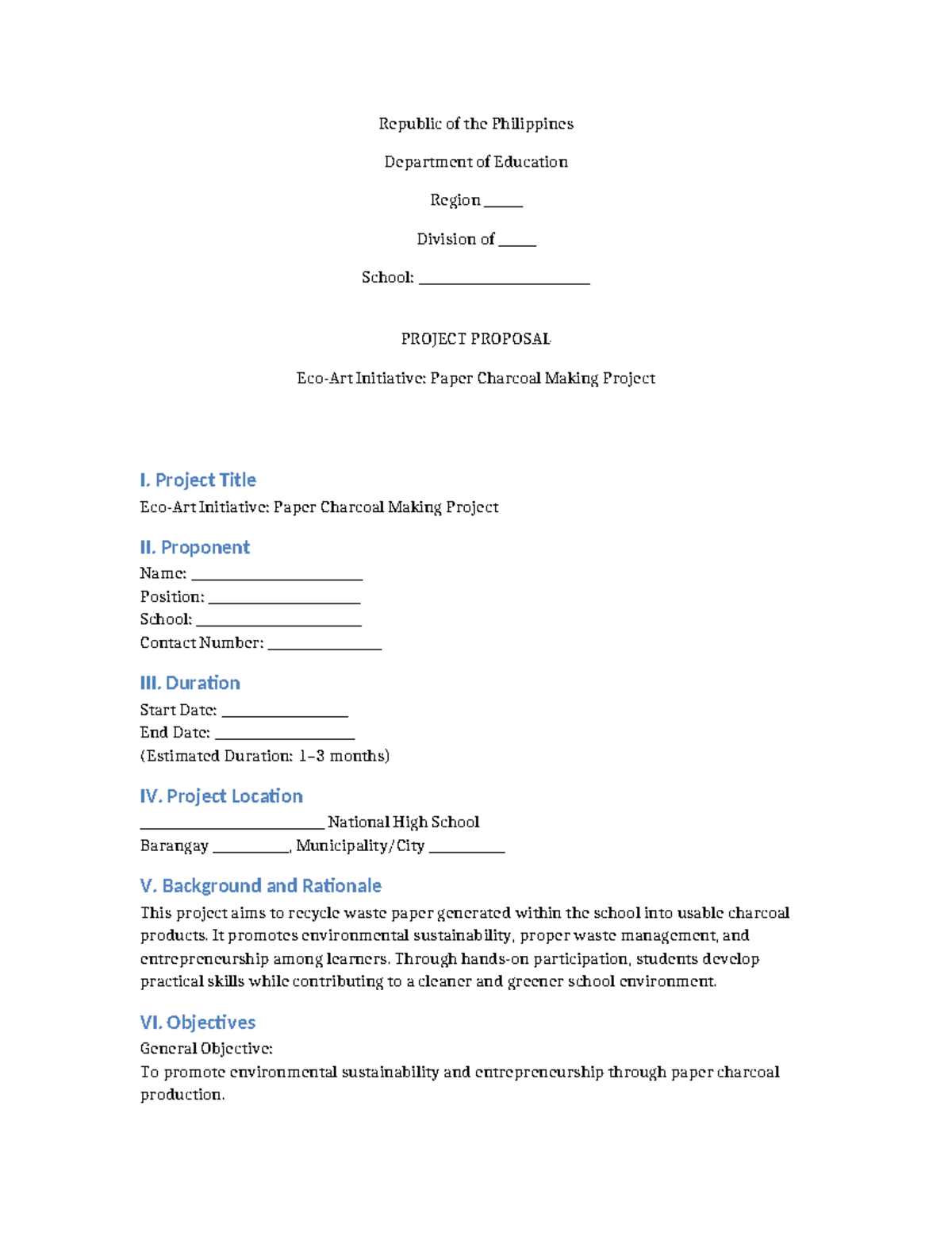 Paper Charcoal Making Project Proposal - DepEd Initiative - Studocu
