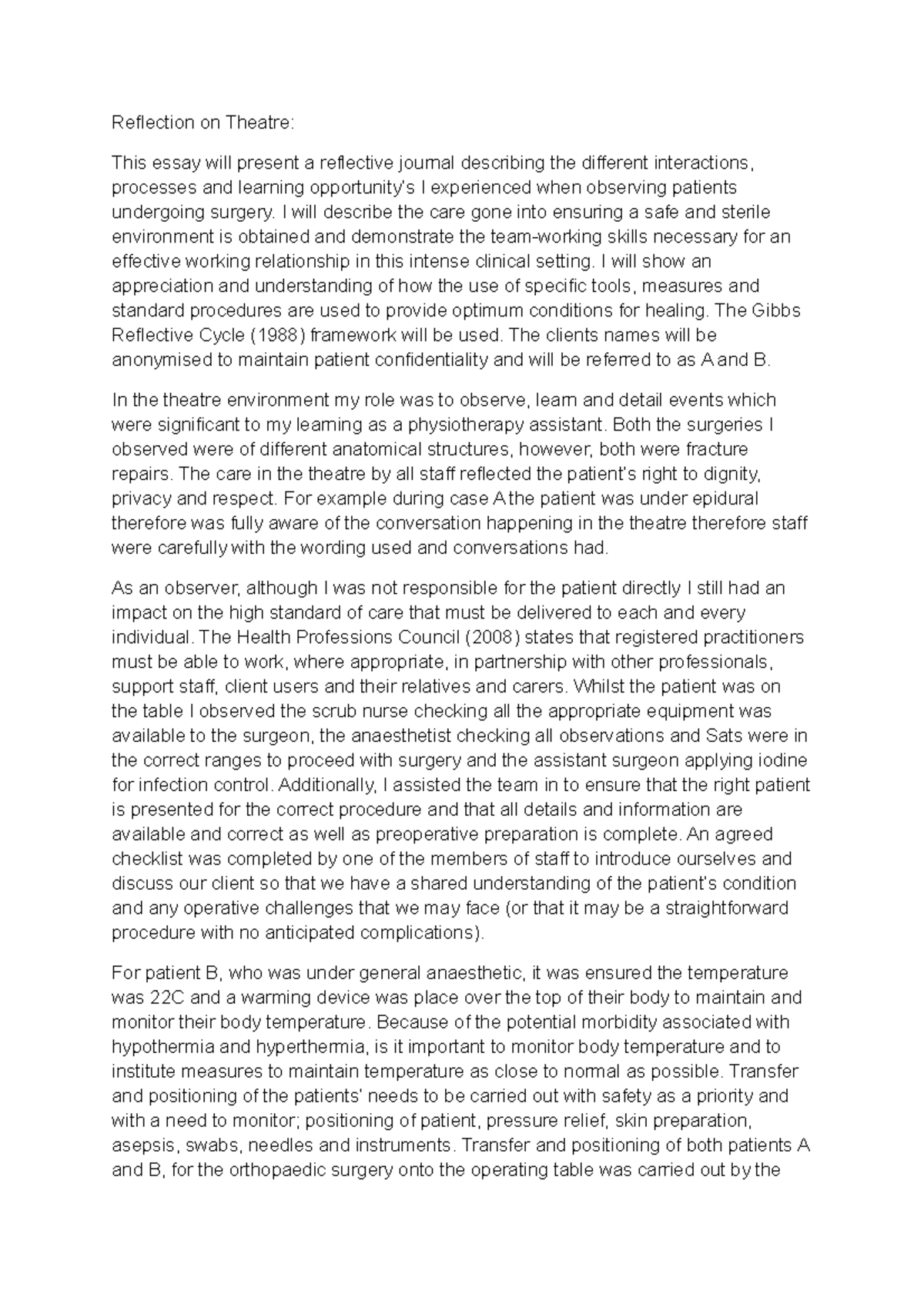 Reflection on Theatre - Reflection on Theatre: This essay will present ...