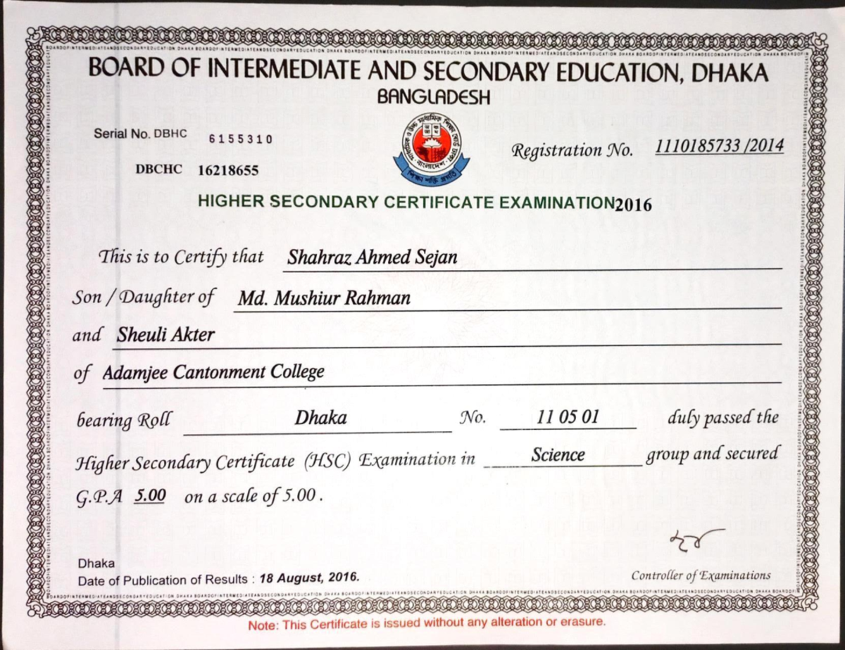 HSC and SSC Examination Certificates - FSF Class Records - Studocu