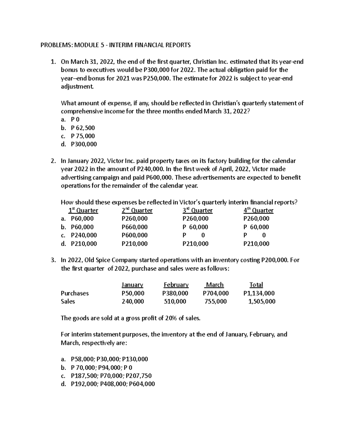Module 5 Problem Set BSMA 2.6 Overview and Solutions - Studocu
