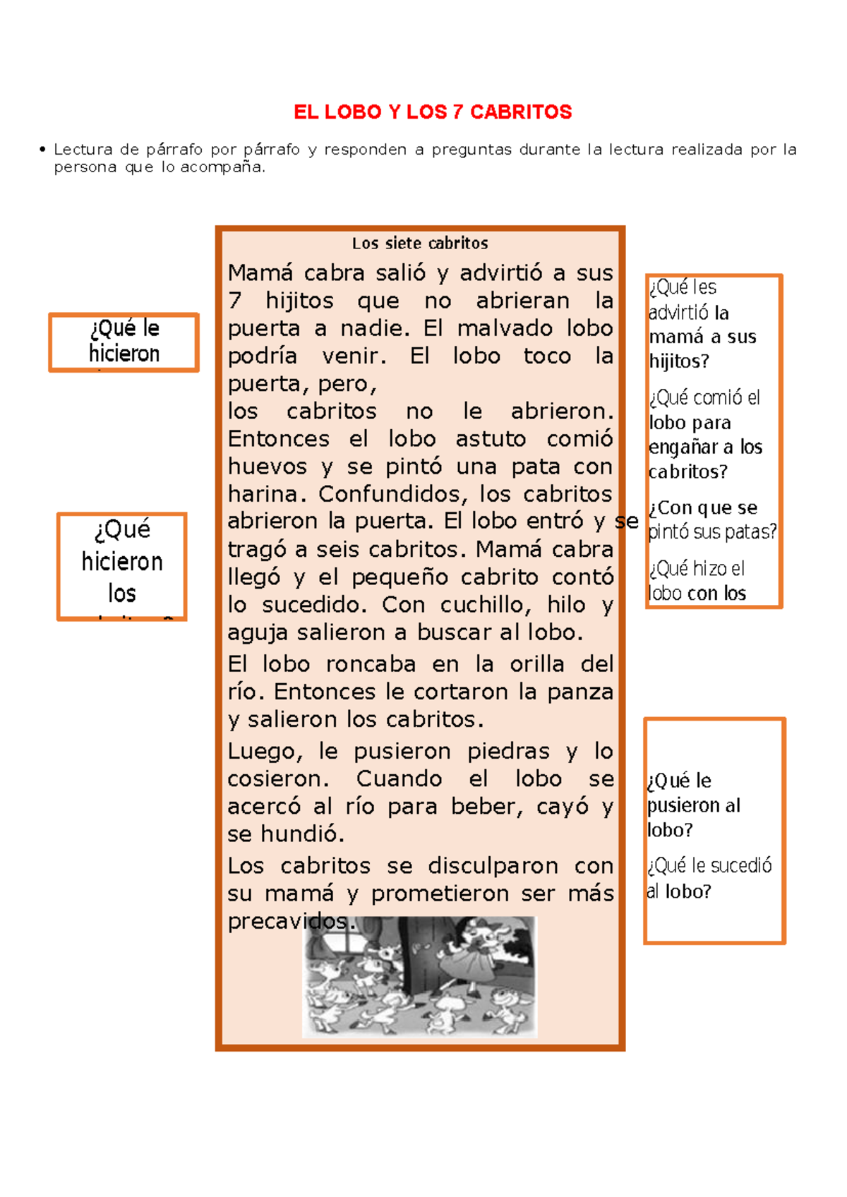 Comprensión Lectora: EL LOBO Y LOS 7 CABRITOS - Análisis y Preguntas ...
