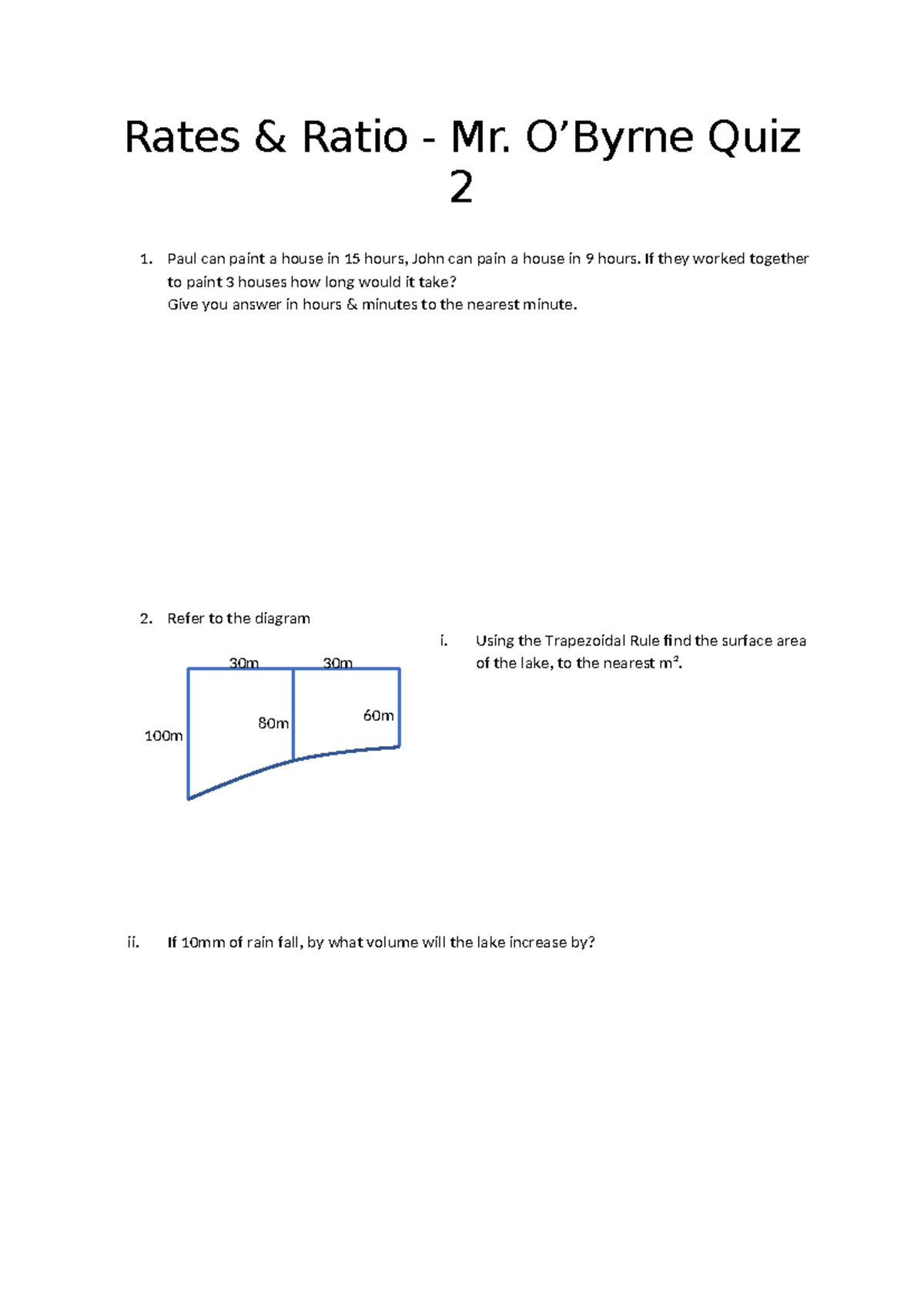 Rates and Ratio Mr. O'Byrne Quiz 2 Solutions - Studocu