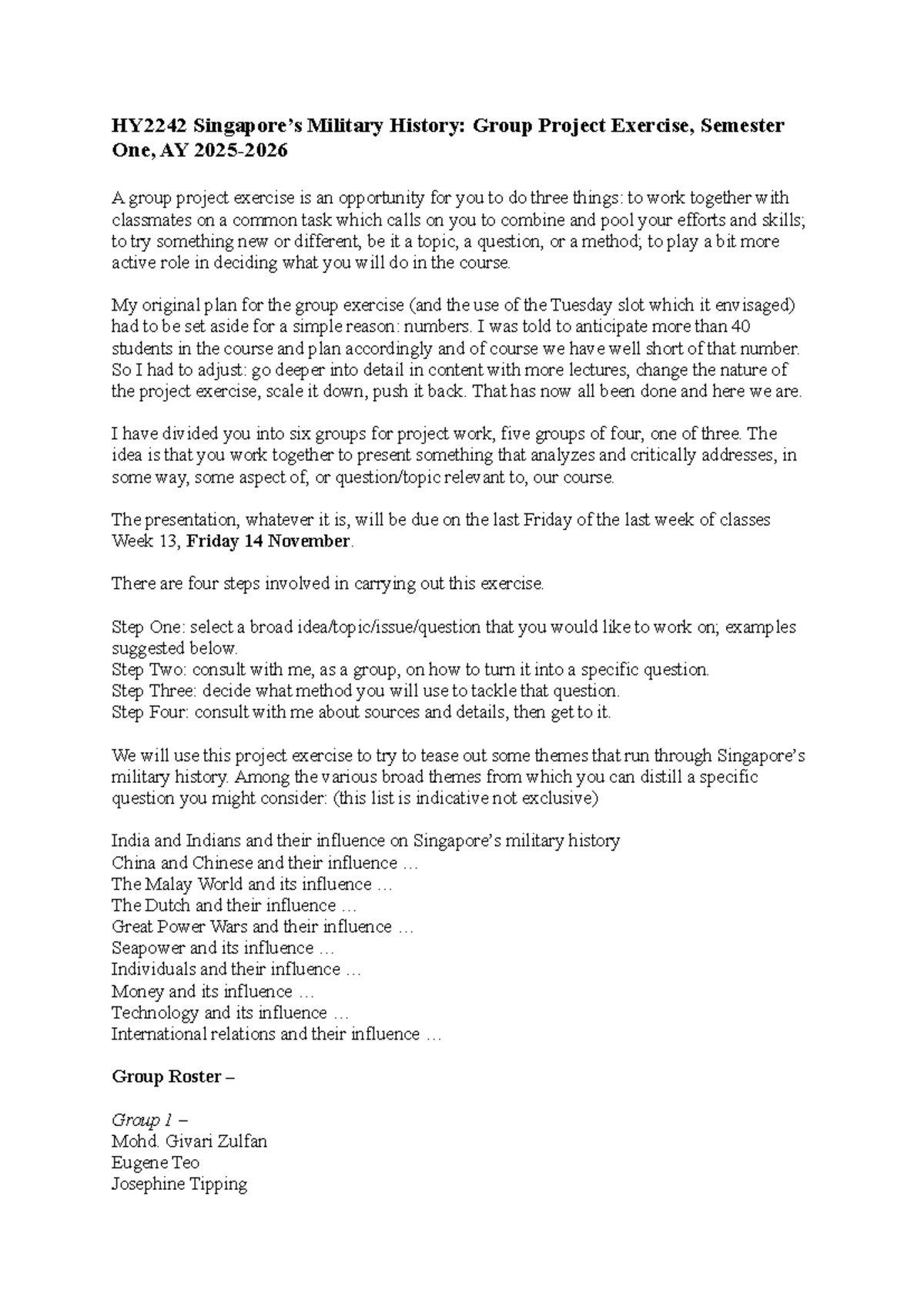 HY2242 Military History: Group Project Guidelines and Themes - Studocu