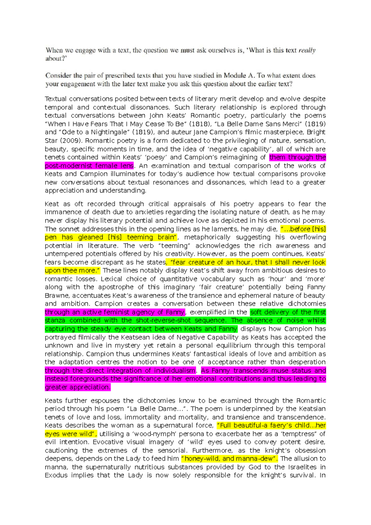 Mod A HSC essay: Exploring textual conversations in Romantic poetry and ...