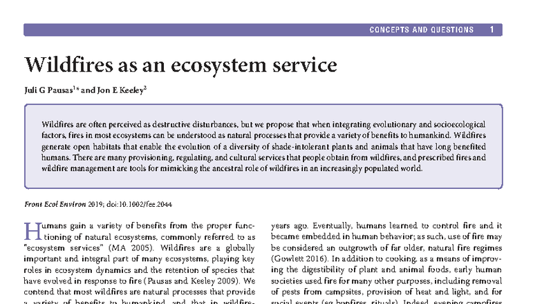 Wildfires as Ecosystem Services: Understanding Their Benefits (ECO 101 ...
