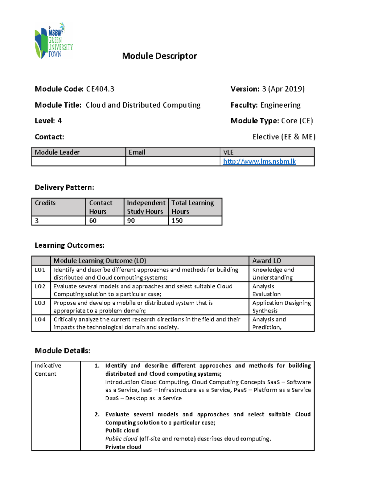 CE404.3 Cloud and Distributed Computing Module Overview - Feb 2019 ...