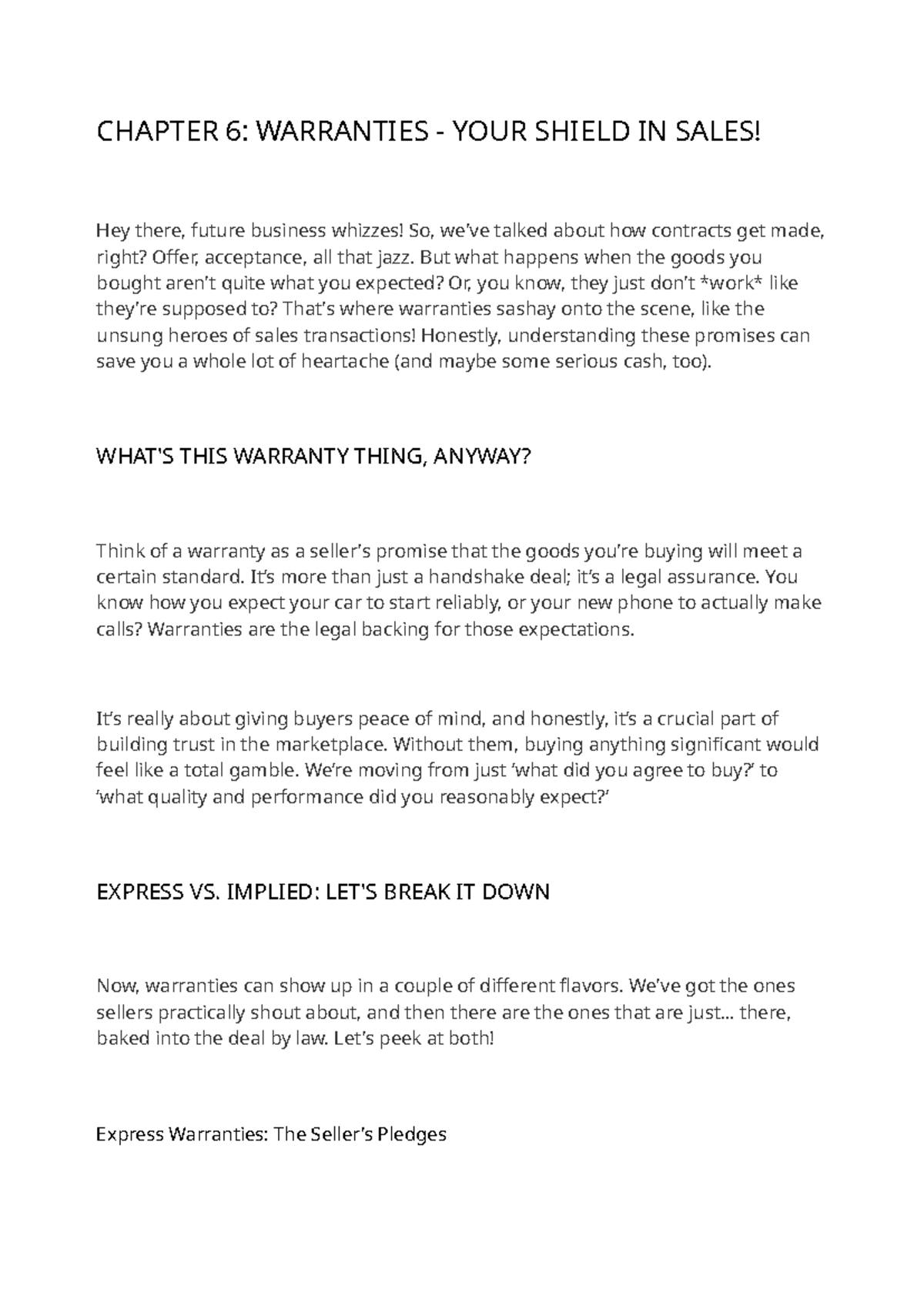 Business Law Essentials: Chapter 6 - Understanding Warranties - Studocu