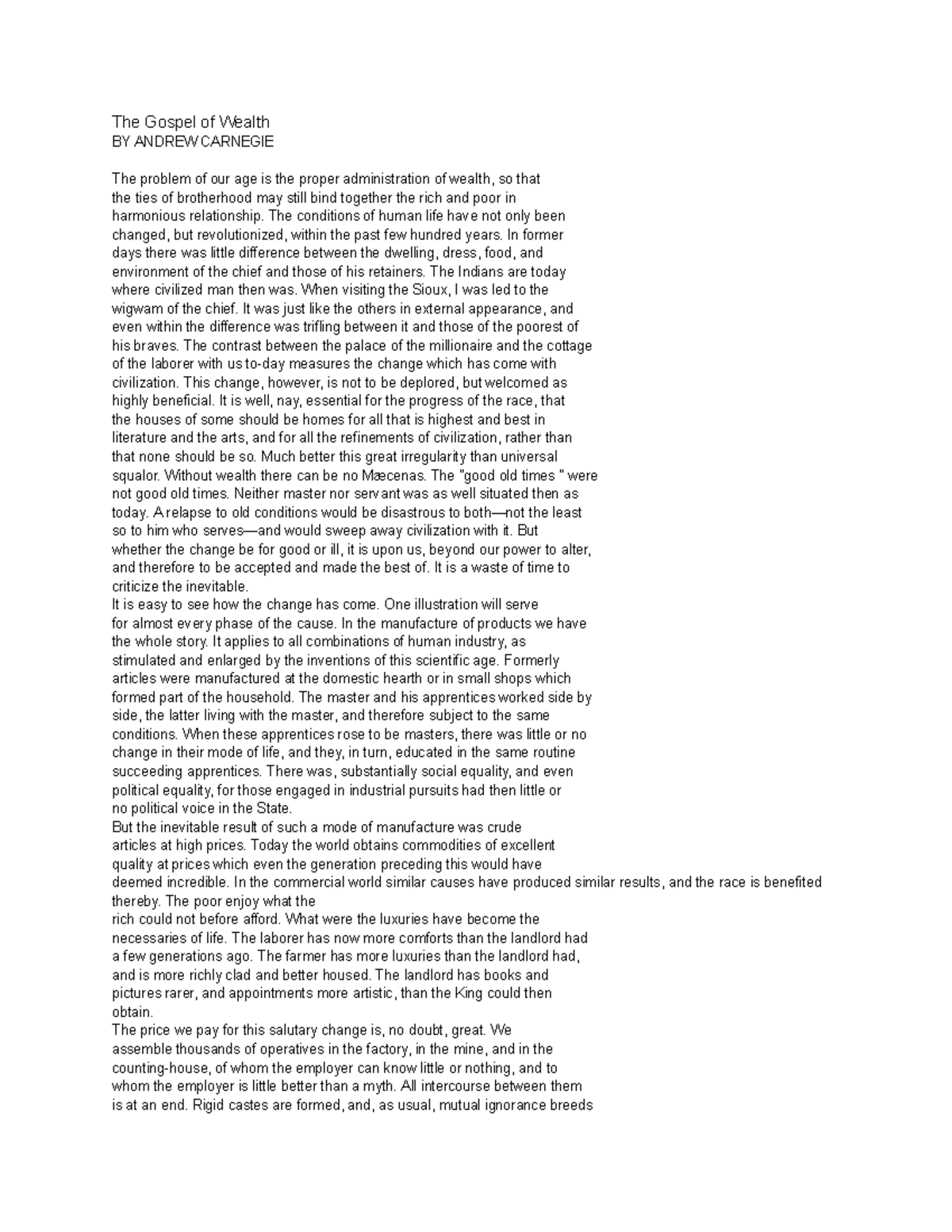 Carnegie's Gospel of Wealth: Admin & Societal Impact Analysis - Studocu