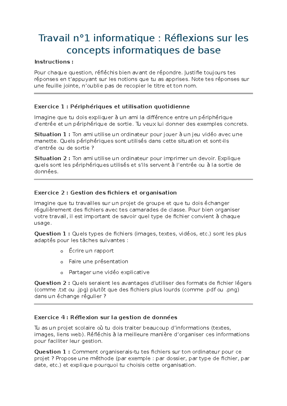 Travaux pratiques : Concepts de base en informatique (INFO101) - Studocu