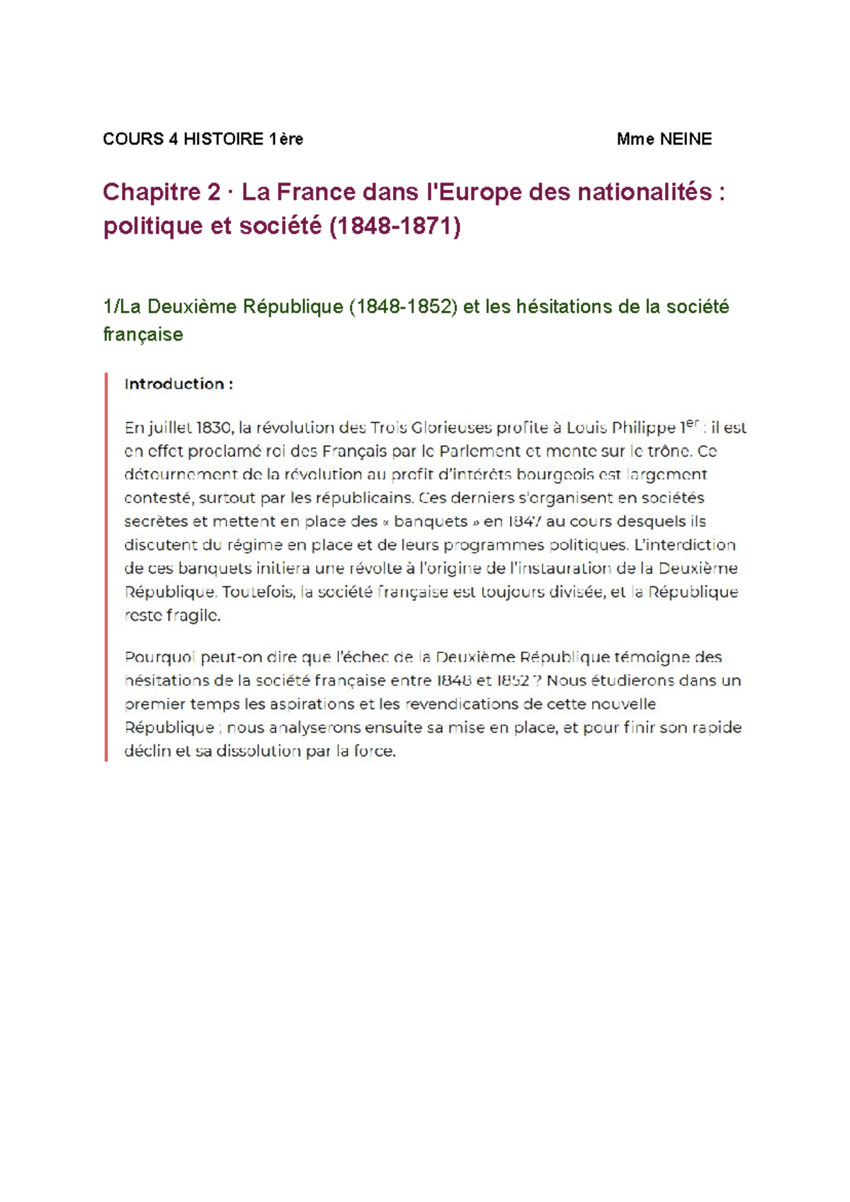 1ere hist cours 4 1848 1872 - Histoire-géographie - COURS 4 HISTOIRE ...