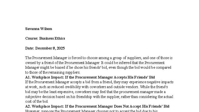 Ethical Dilemmas in Business Ethics (BUS 101) - Task 2 Analysis - Studocu