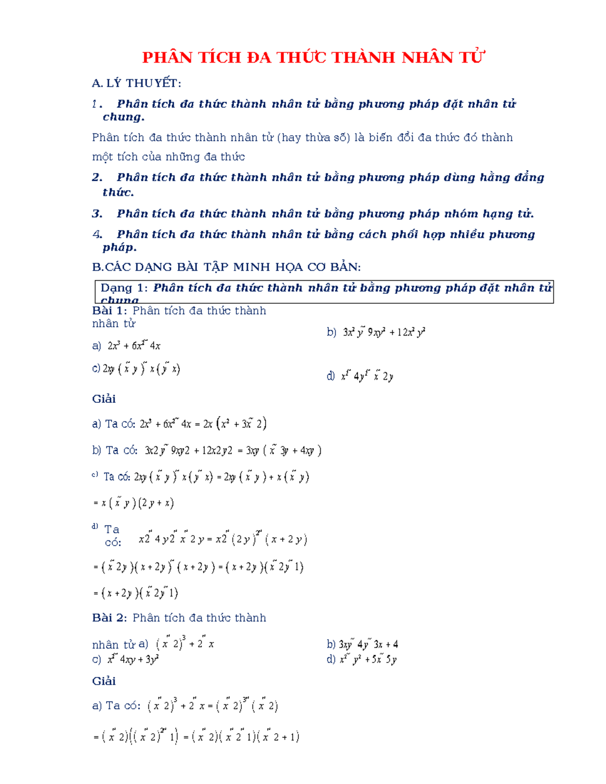 Chuyen de phan tich da thuc thanh nhan tu - PHÂN TÍCH ĐA THỨC THÀNH ...
