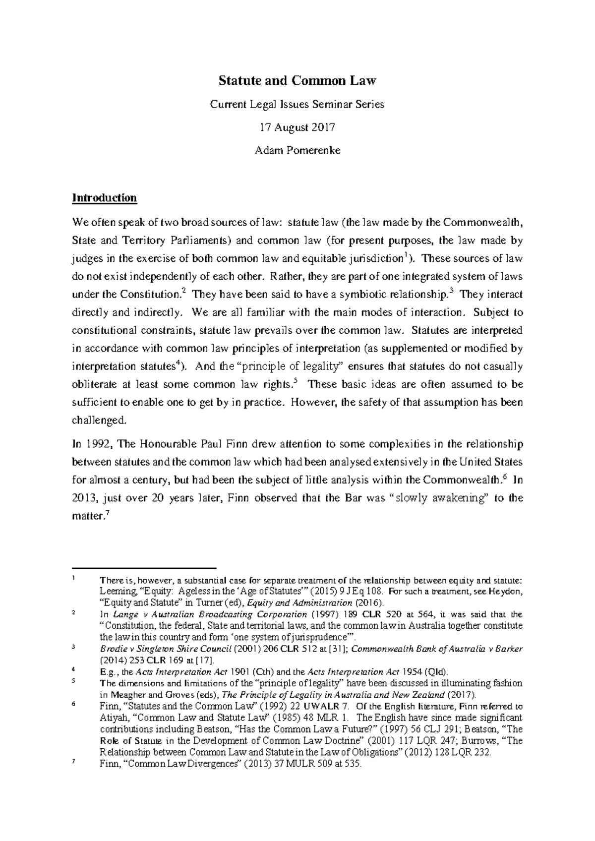 Statute and Common Law (Law 101 - Final Exam Review) - Studocu