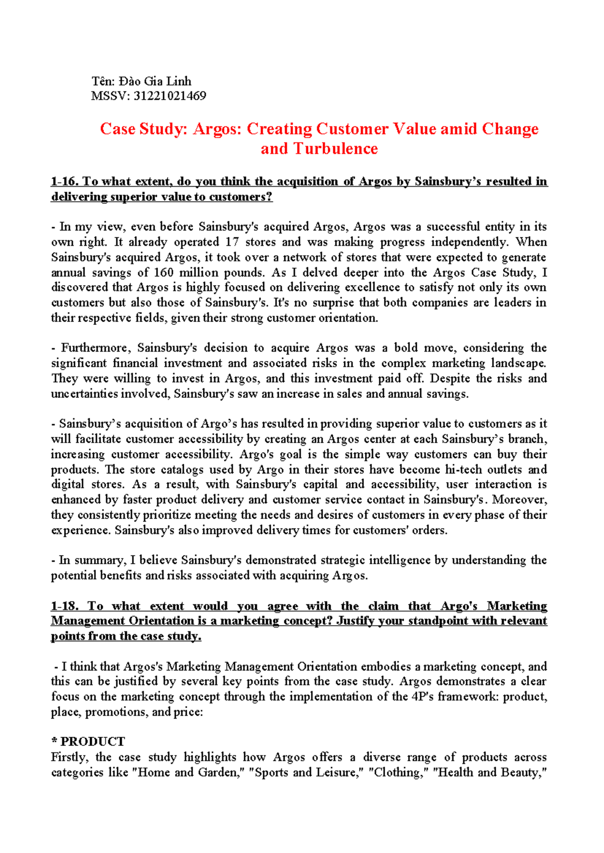 Case Study: Analyzing Argos' Customer Value Creation (MKT 312) - Studocu