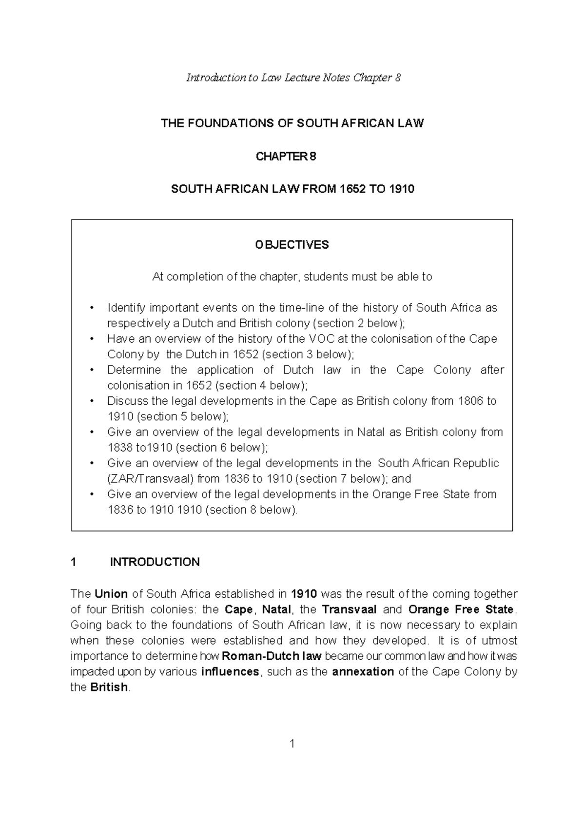 2021 Introduction to Law Lecture Notes: Foundations of South African ...