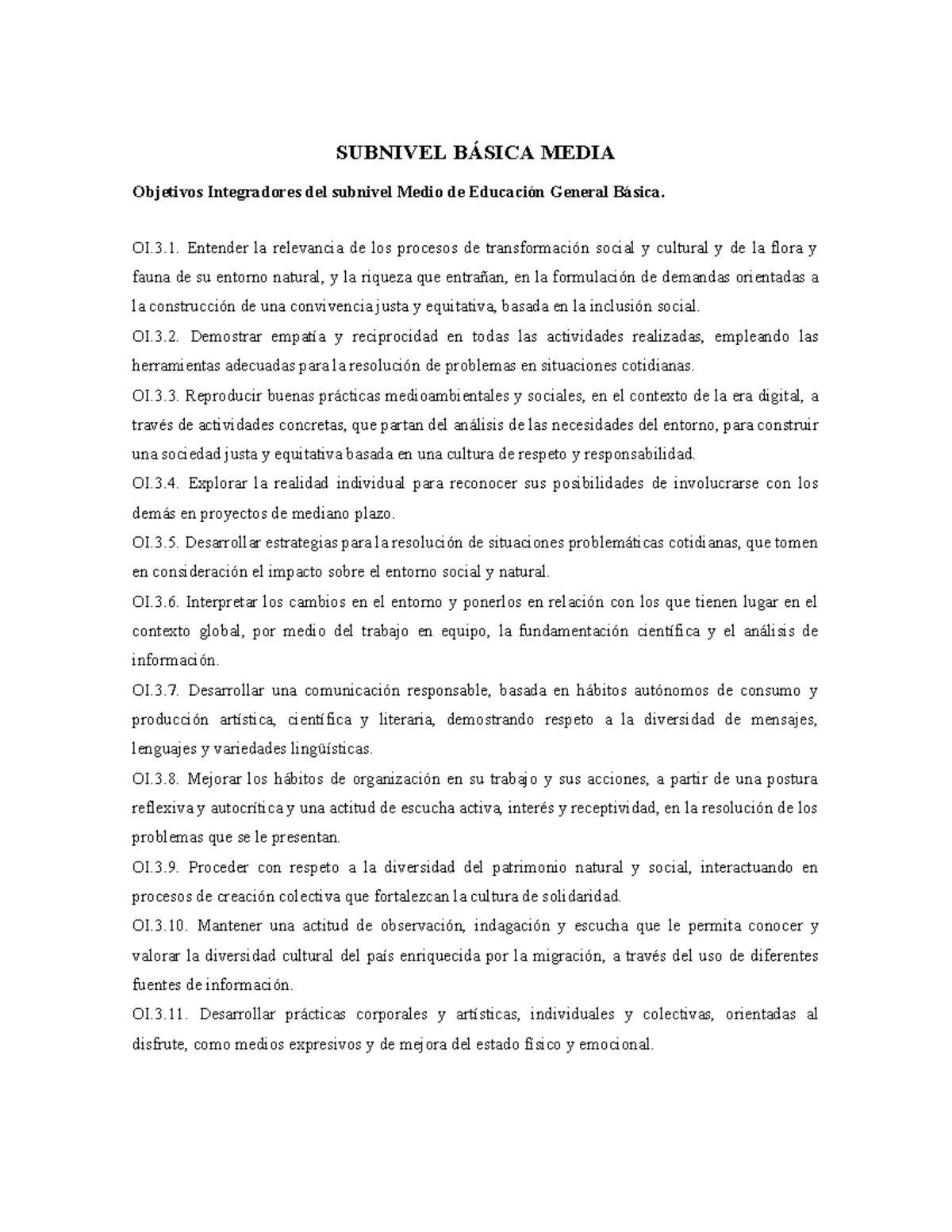 PCI DE Subnivel Básica Media: Objetivos Integradores y Curriculares ...